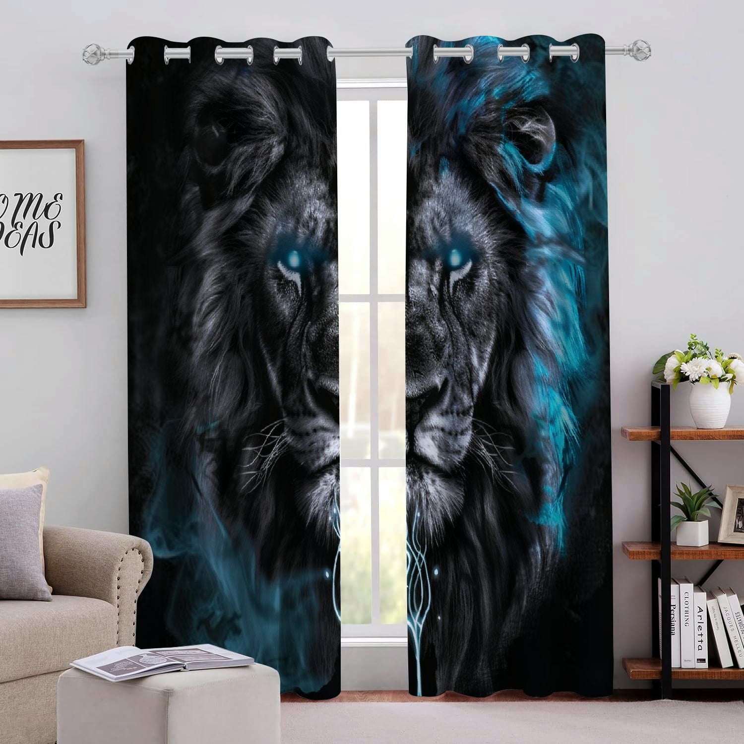 QCPP Lion Blue Eyes Smoke Trail Perforated Light Blocking Curtains 2-Pack 72x84in - Walmart.com