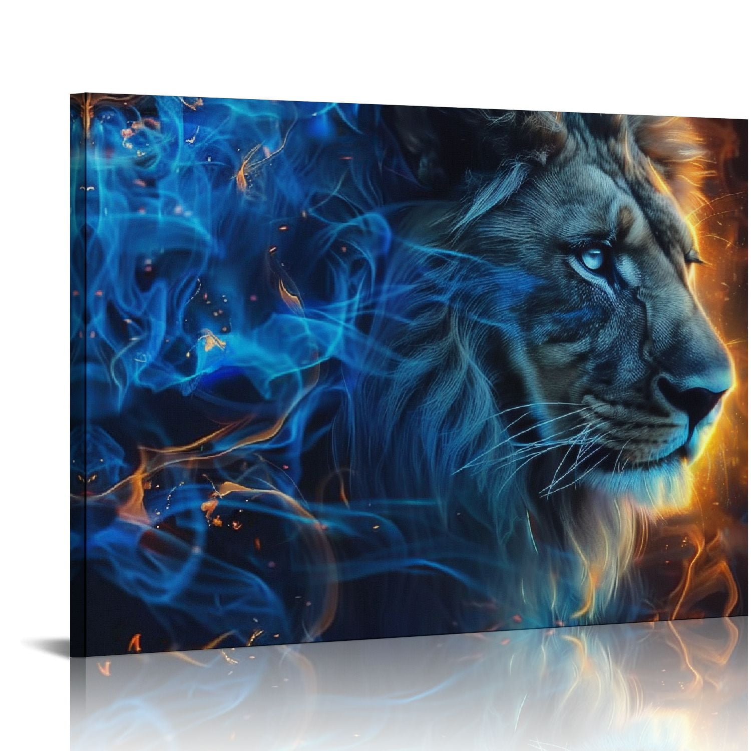 QCPP Lion Flame Decorative Canvas Wall Art Print for Living Room Bedroom Home Office Wall Decor ...