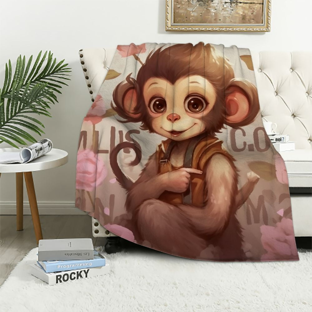 QCPP Monkey Blanket Gifts for Girl Woman Flannel Just A Girl Who Loves ...