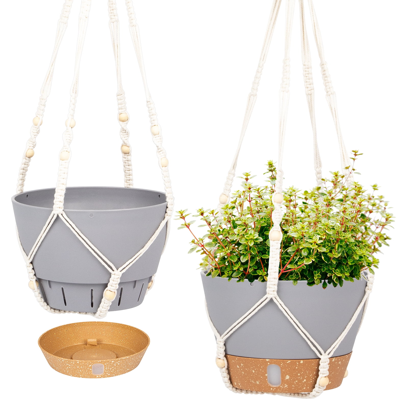 QCQHDU Hanging Planter Baskets, 2 Pack, 10 inch, Plastic Gray, Drainage ...