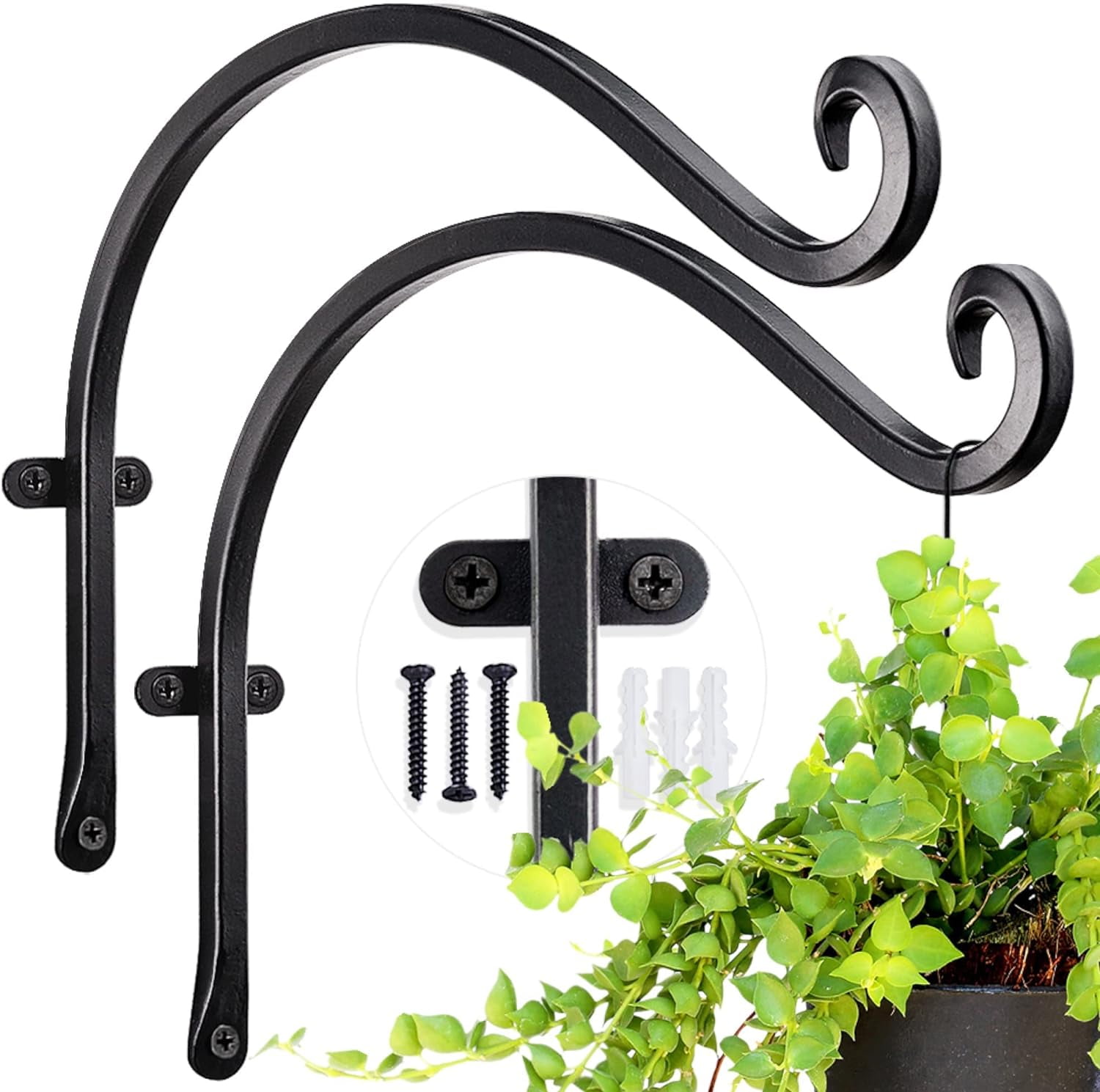 QCQHDU 2 Pack Heavy Duty Outdoor Plant Hangers, 12 Inch Bird Feeder ...