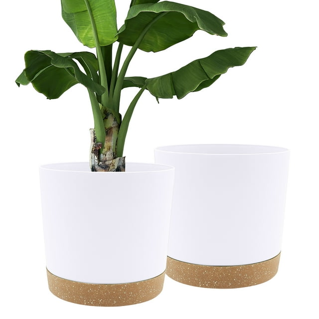 QCQHDU Medium Round Flower Plant Pot, 2 Pack White Plastic Indoor ...