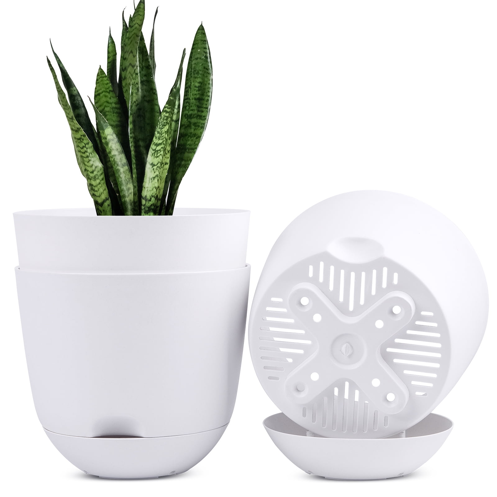 QCQHDU Large 3 Pack 10 inch Self Watering Flower Plant Pot with Deep ...