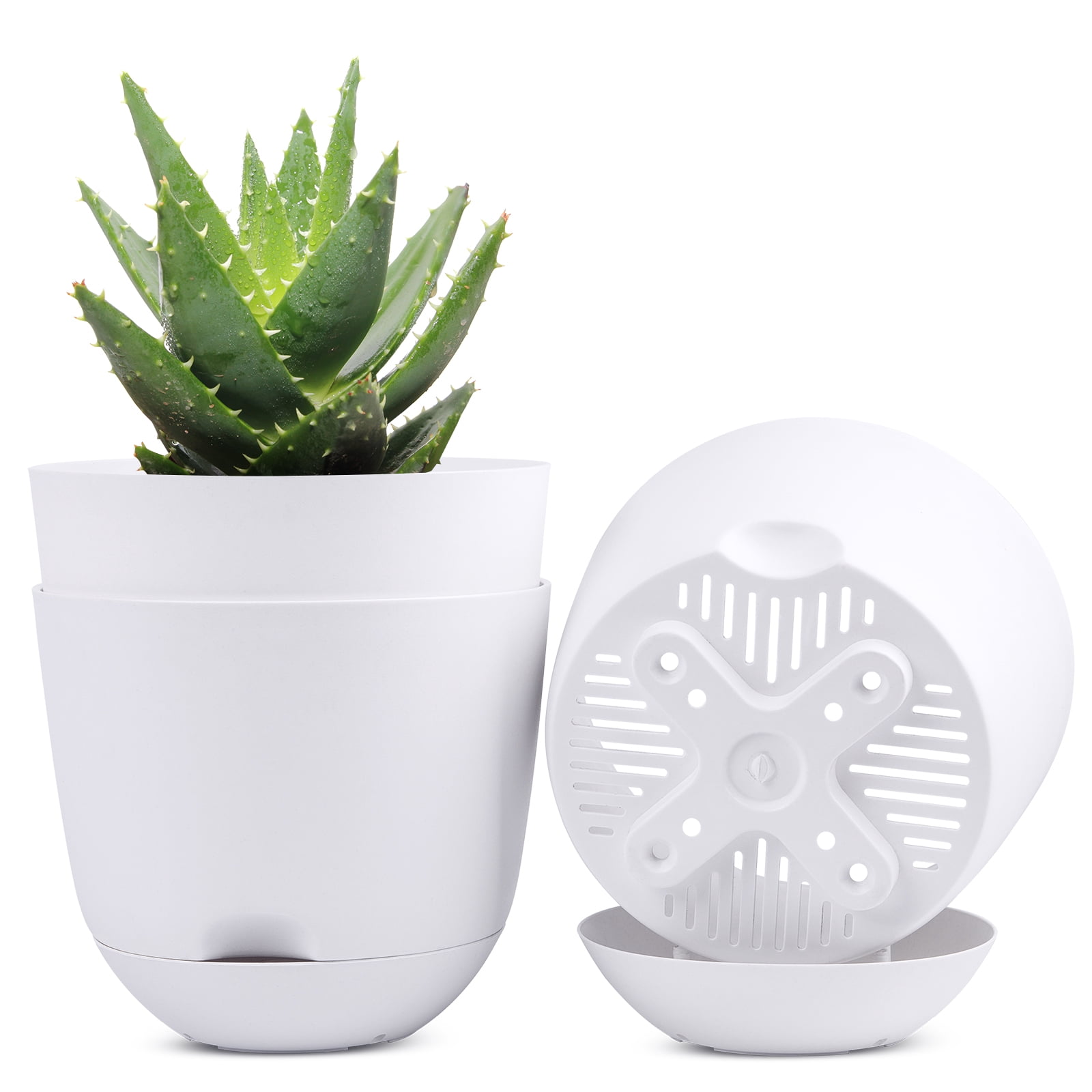 QCQHDU 6 in Pack of 3 White Plastic Planters, High Drainage with Deep ...