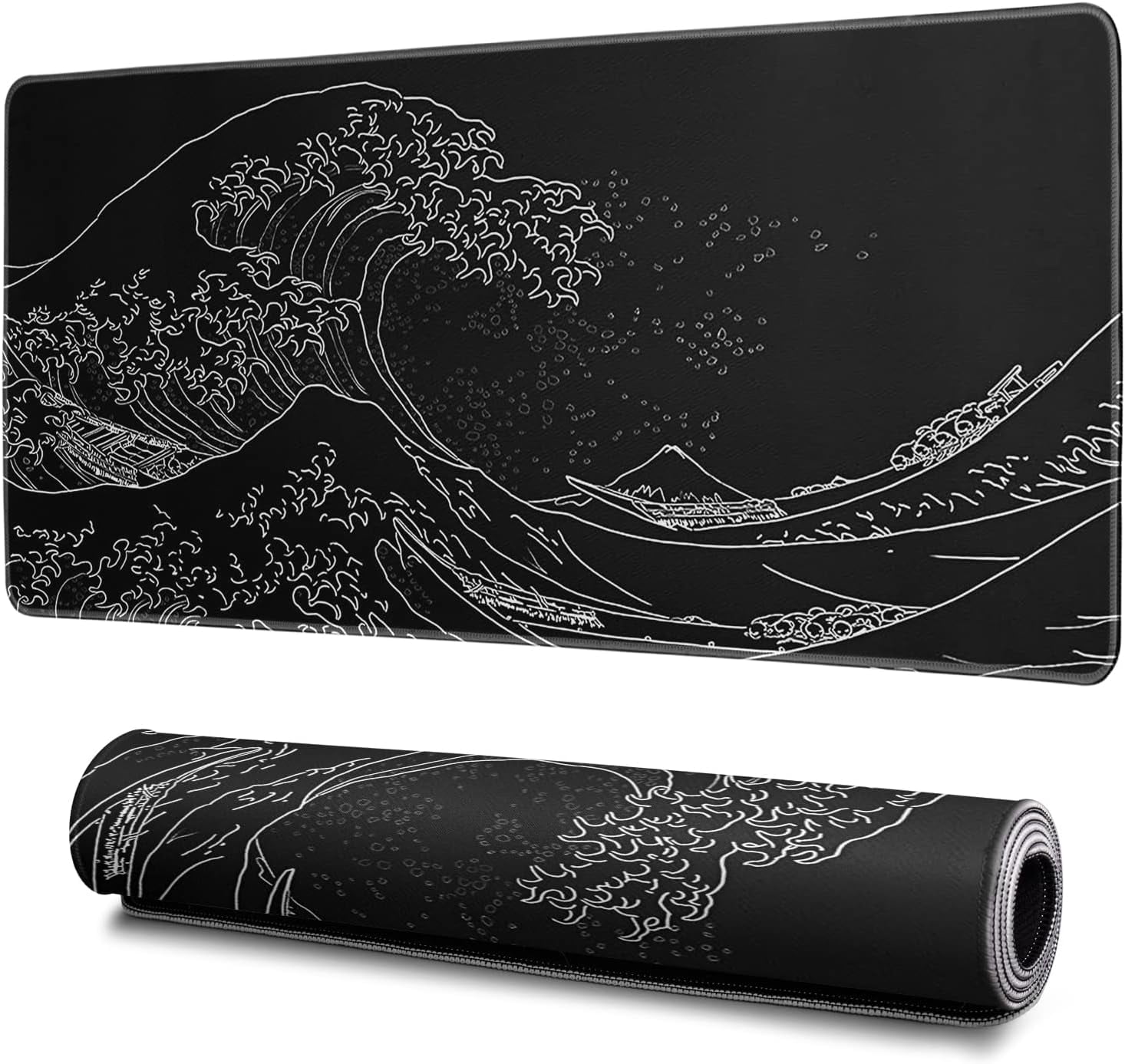 QCQHDU Japanese Sea Wave Large Mouse Pad, Anime Black Gaming, 3mm Thick ...
