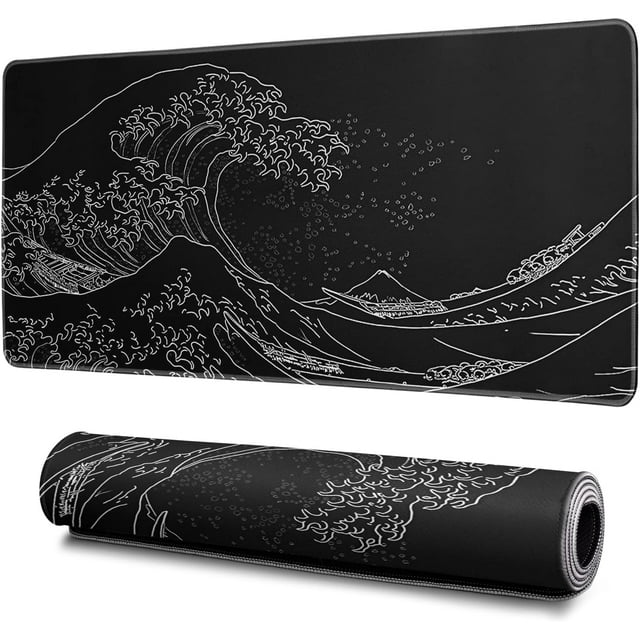 QCQHDU Japanese Sea Wave Large Mouse Pad, Anime Black Gaming, 3mm Thick ...