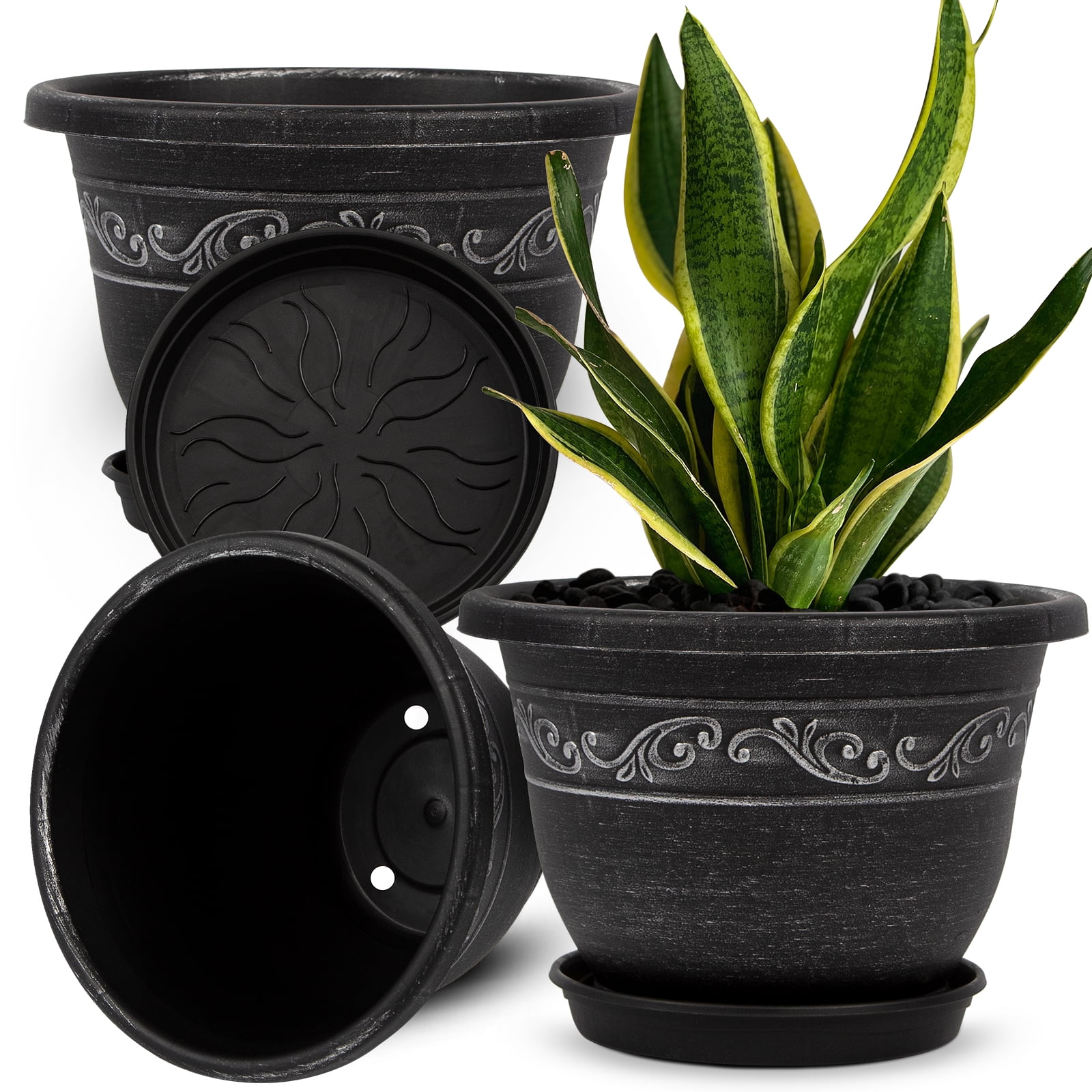 QCQHDU Plant Pots, 3 Pack 10 Inch Plastic Planters with Drainage Holes ...