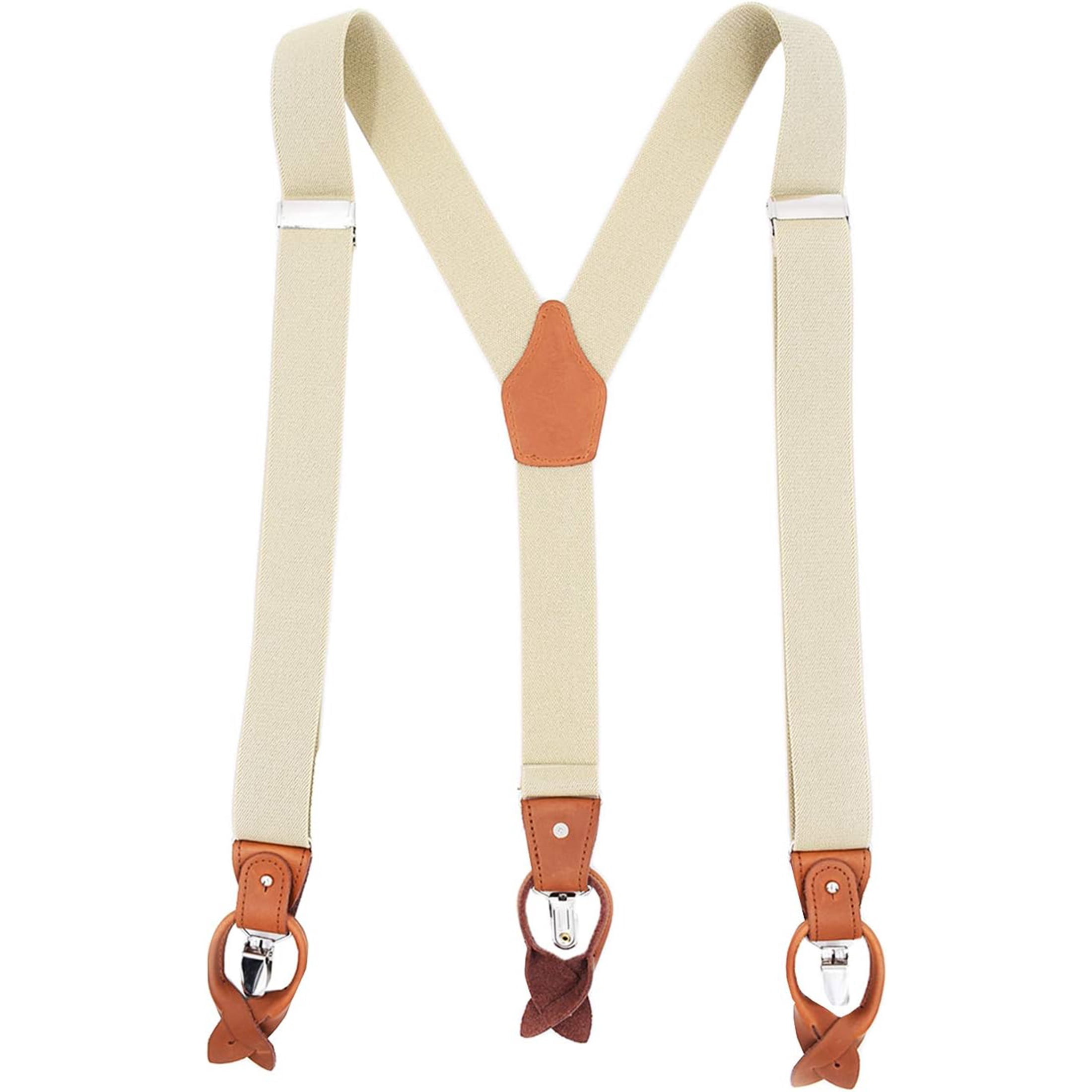 QCWQMYL Beige Men's Suspenders Braces Leather Strap Father/Husband's ...