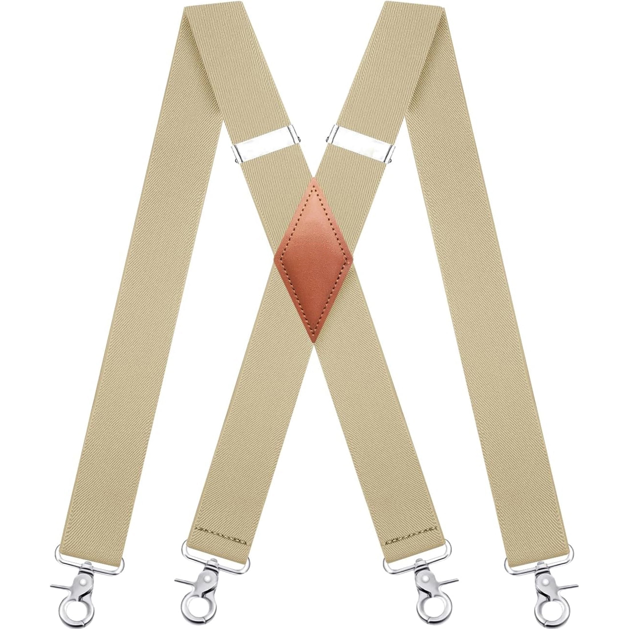 Qcwqmyl Beige Suspenders for Men with 4 Snap Hooks Adjustable Braces ...