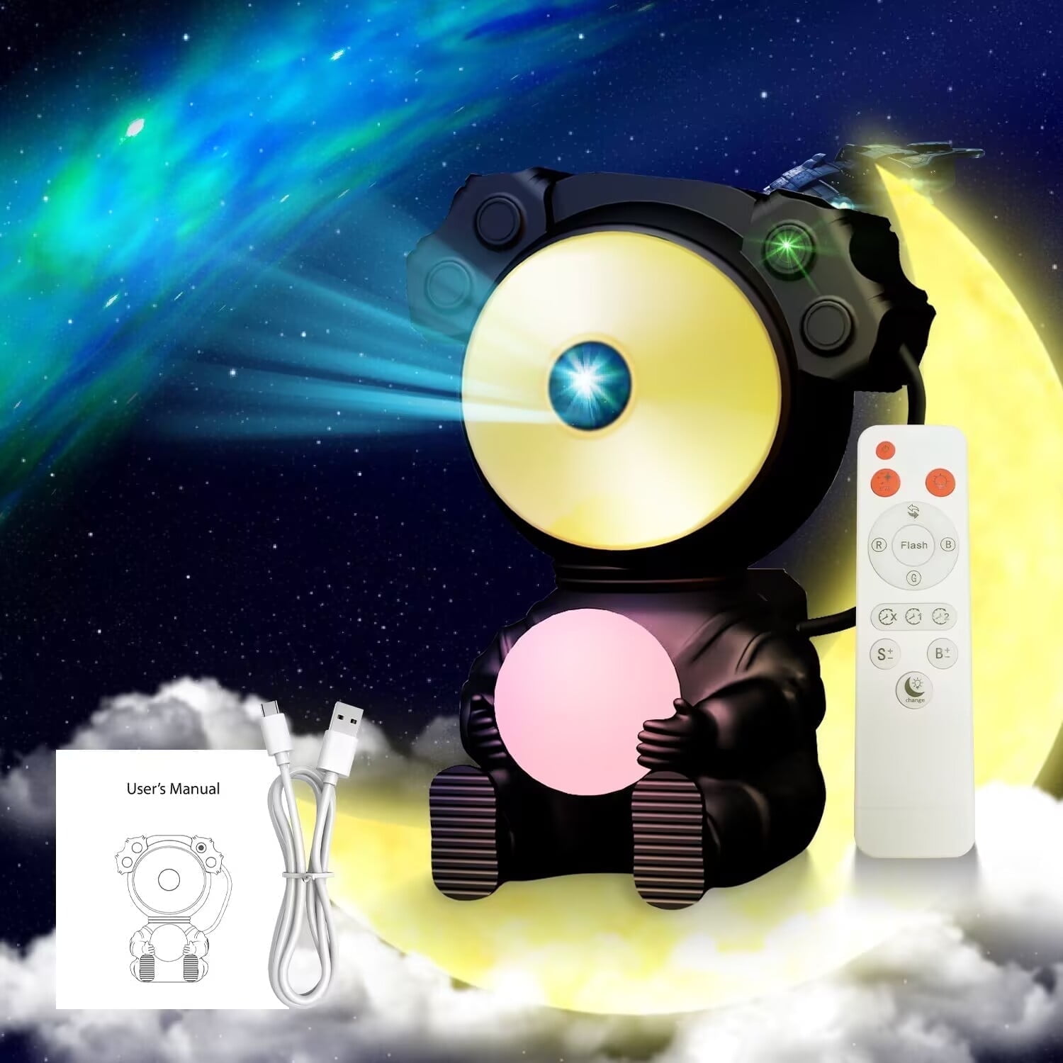 QCWQMYL Black Astronaut Galaxy Projector Nebula LED Ceiling Space Star Projector for Bedroom 7. ...