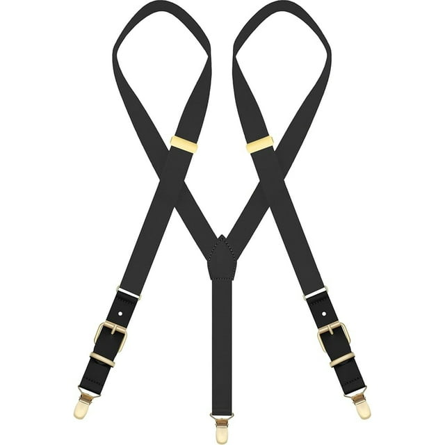 QCWQMYL Black Leather Suspenders for Men Bronze Metal Clips Wedding ...