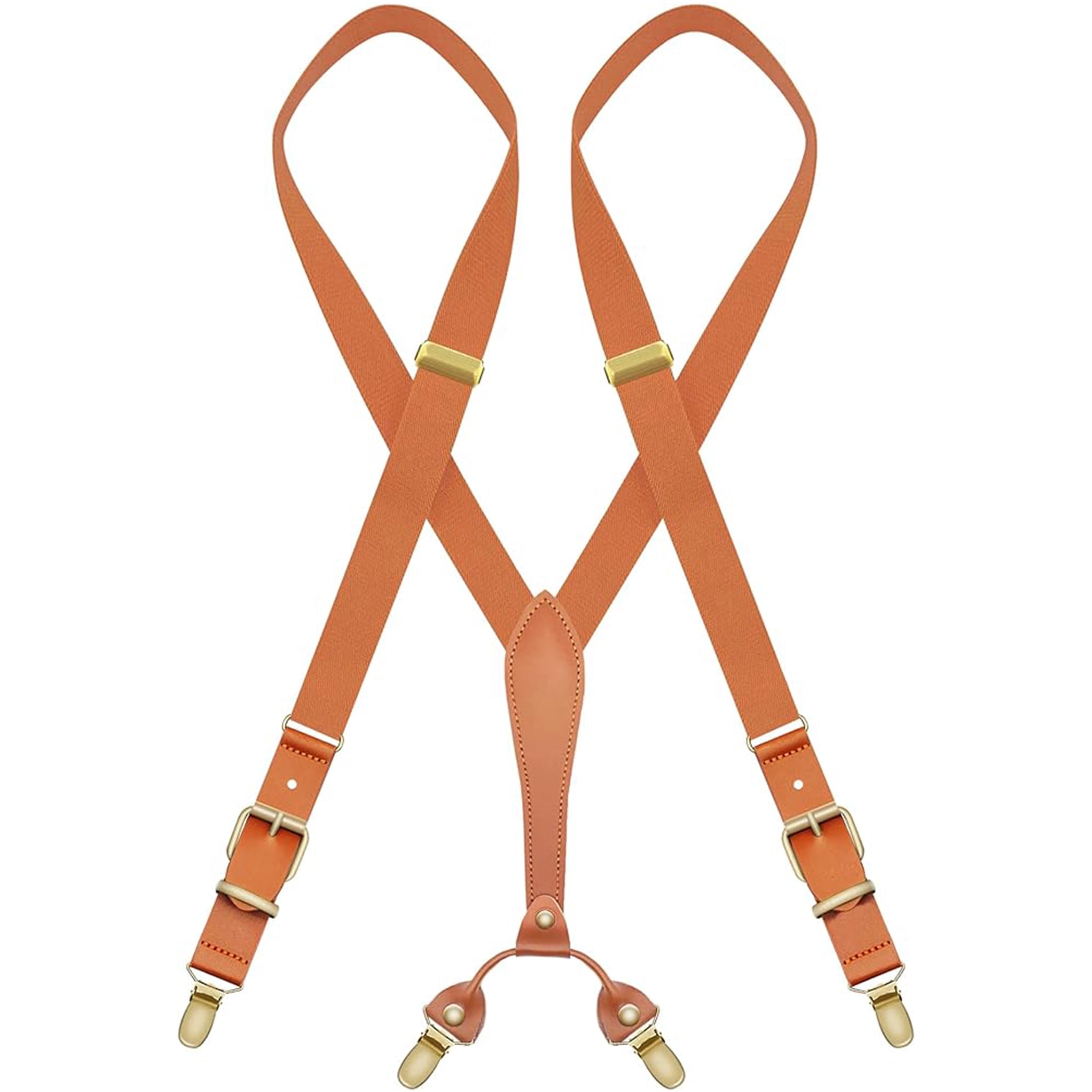 QCWQMYL Brown Men Suspenders Bronze Swivel Snap 4clips Braces Wedding ...
