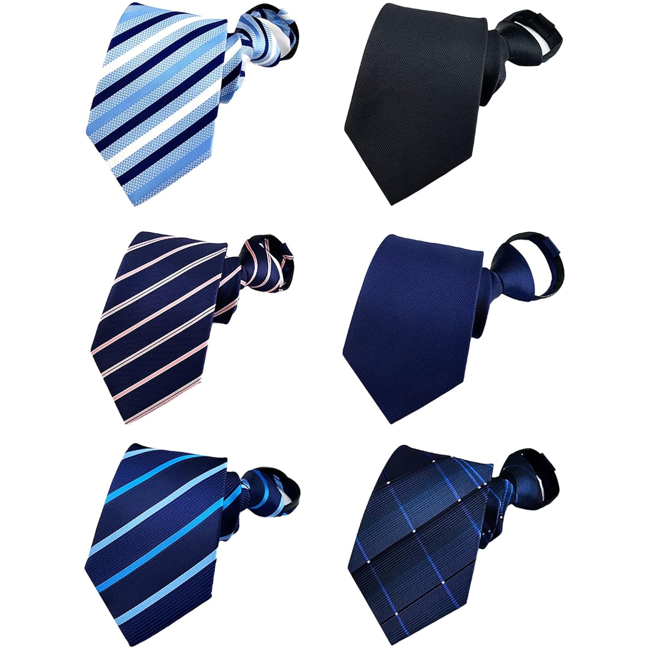 QCWQMYL Mens 6Pcs Zipper Ties Pretied Wedding Formal Necktie Stripe ...
