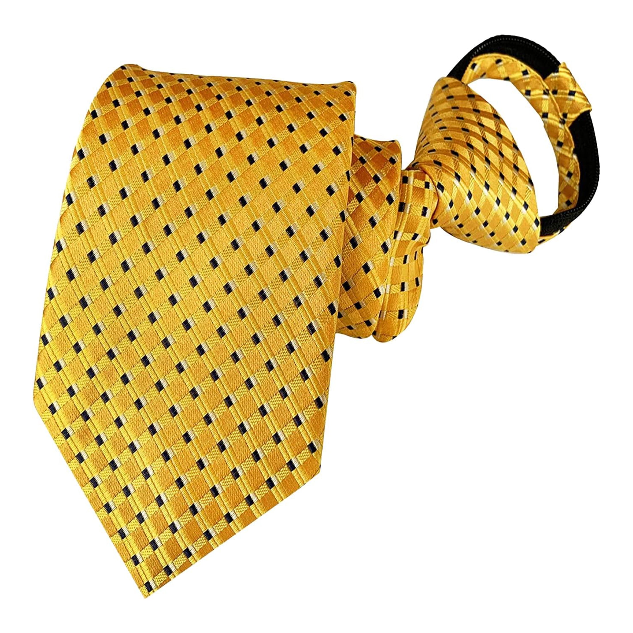 QCWQMYL Mens Zipper Ties Plaid Gold Pretied Necktie Woven Zip up Neck ...