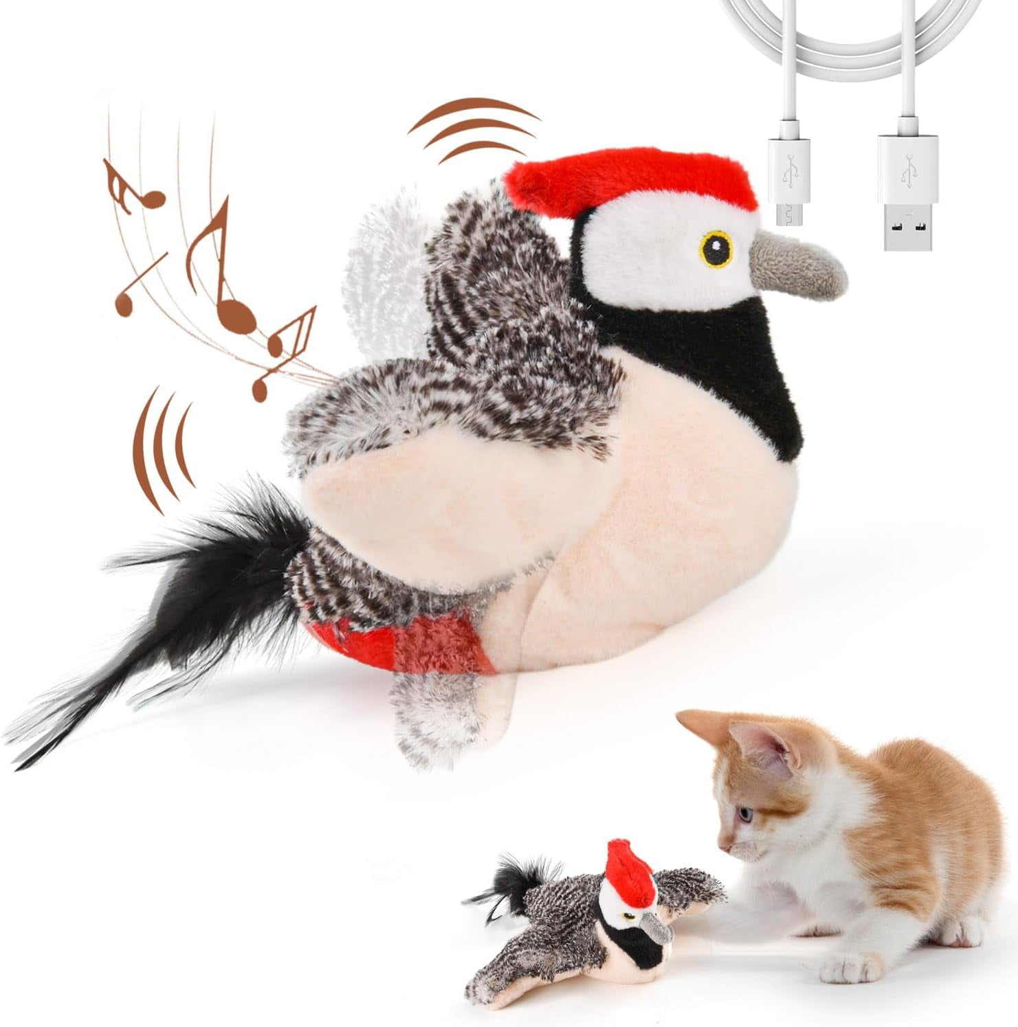 QD-Gotrays Interactive Cat Toys, Rechargeable Chirping Flapping Bird(no Flying) with Catnip for ...