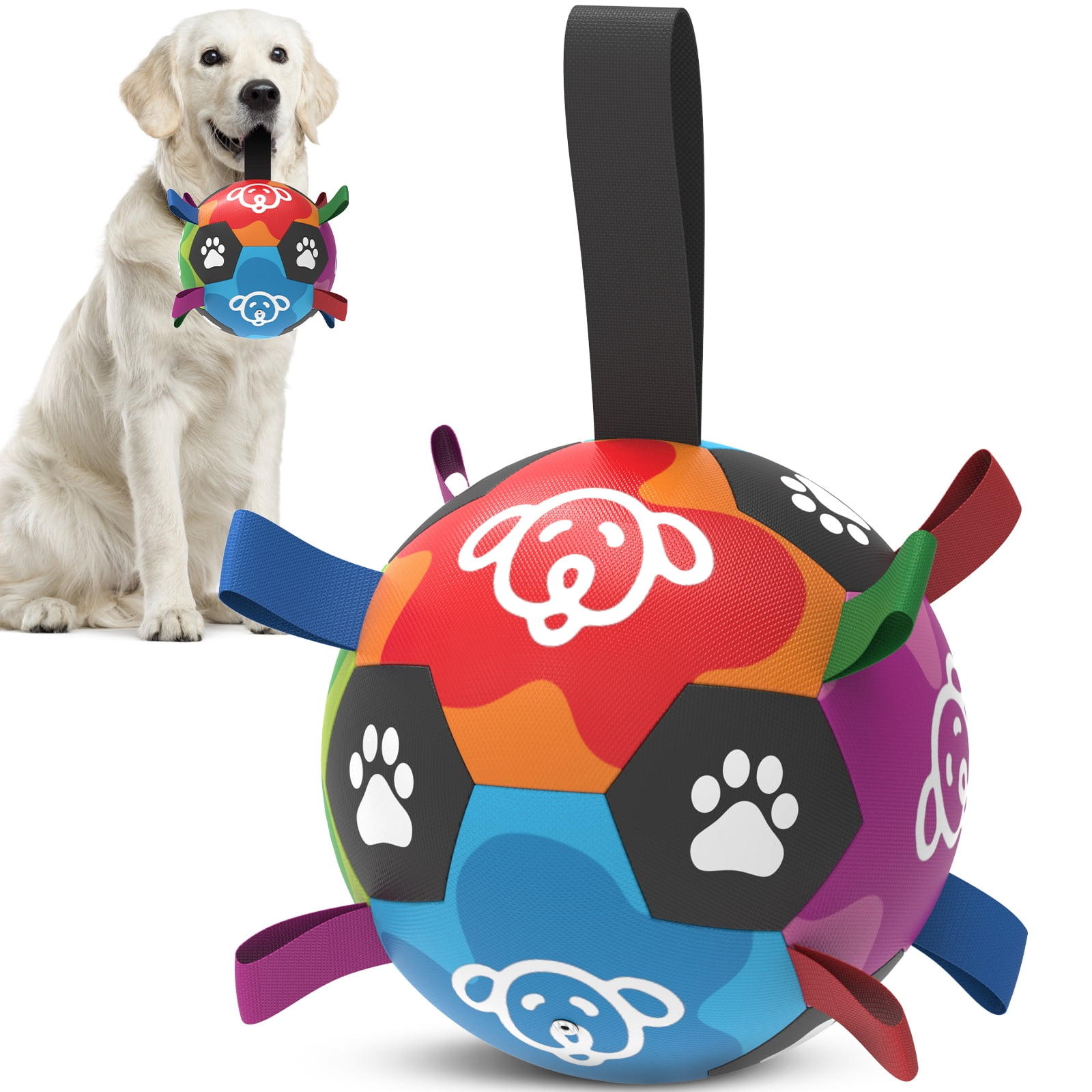 QDAN Dog Balls Toys, Dog Soccer Ball with Straps, Interactive Dog Toys ...