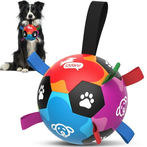 QDAN Durable Dog Toys Soccer Ball with Nylon Straps Hand Pump for ...