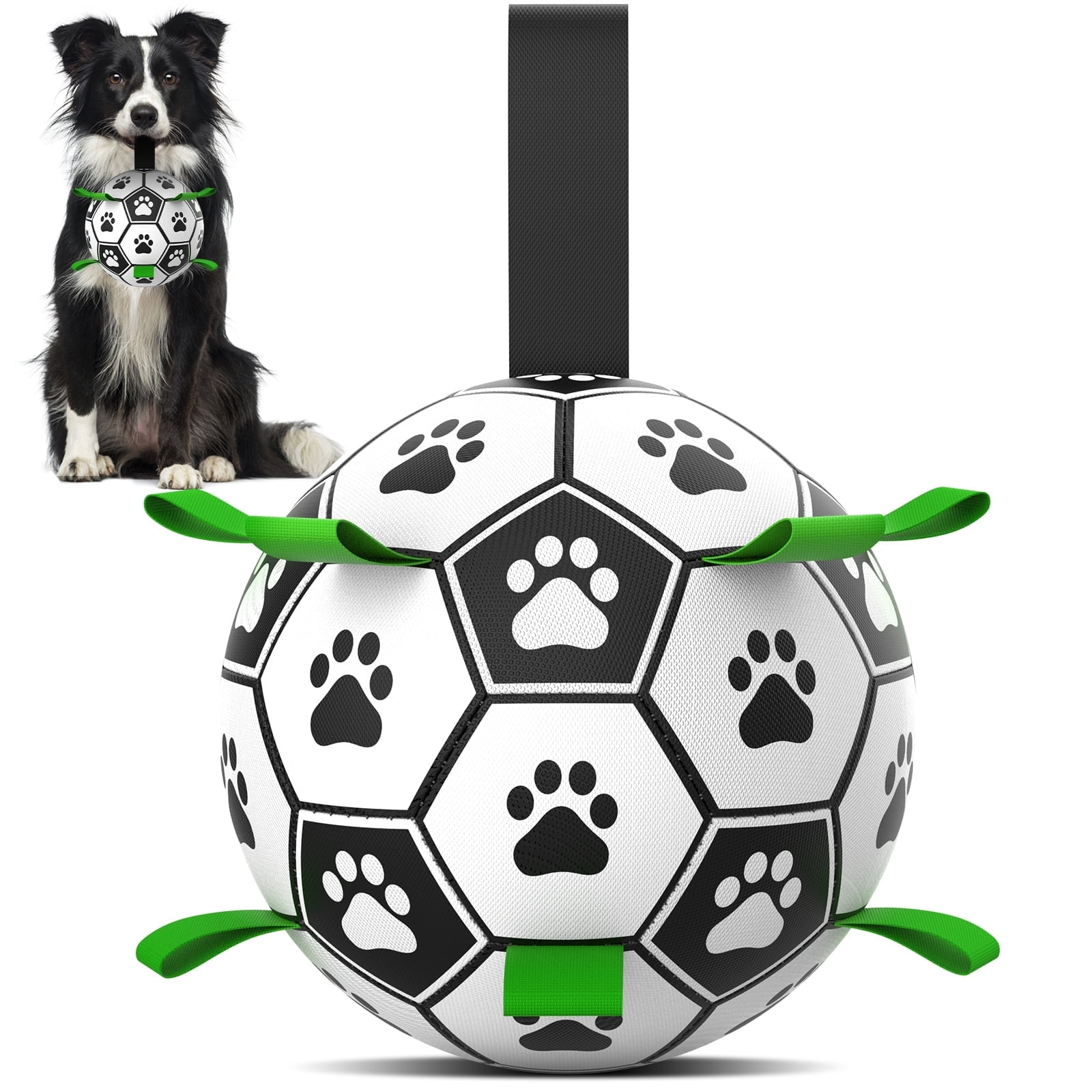 QDAN Dog Toys Soccer Ball with Nylon Straps Hand Pump for Medium Large ...