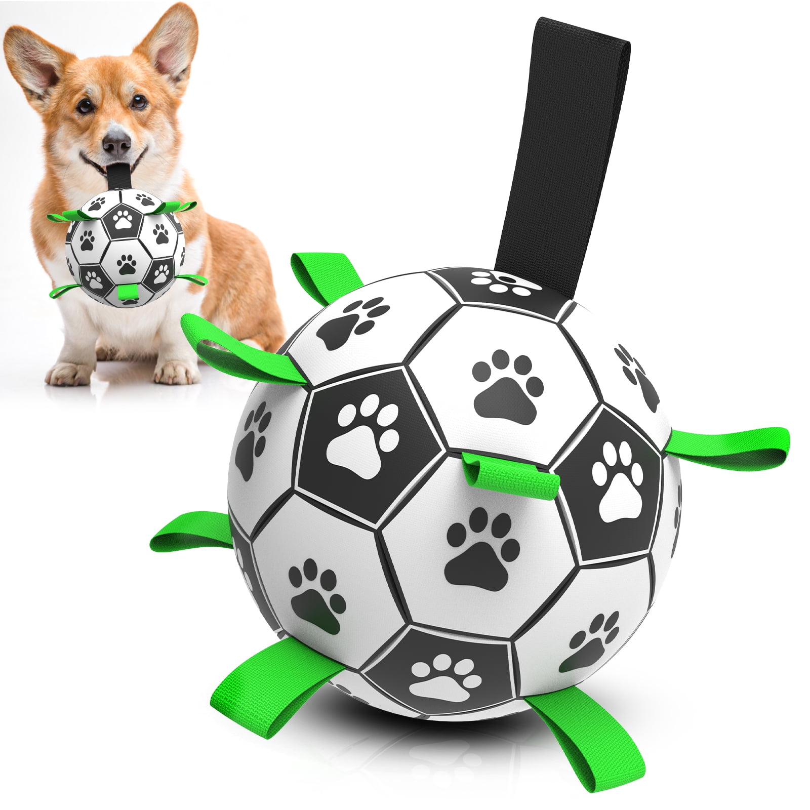 QDAN Dog Toys Soccer Ball with Nylon Straps Hand Pump Included ...
