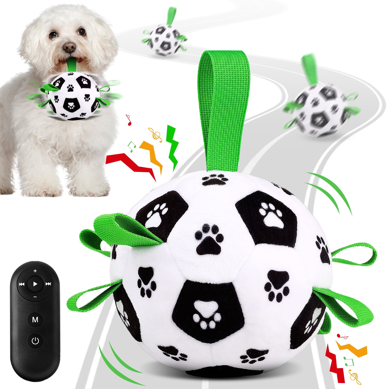 QDAN Interactive Dog Toys, Electric Automatic Moving Dog Soccer Balls with Straps, Remote ...