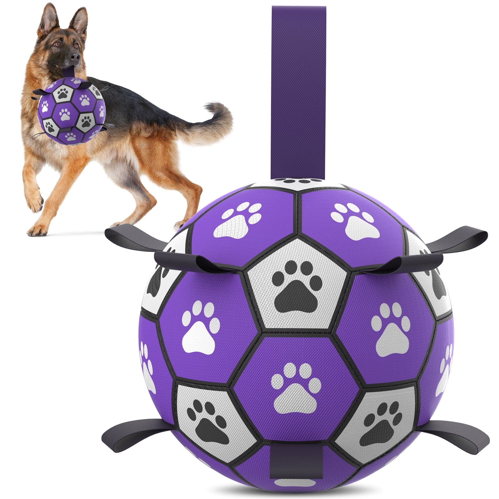 QDAN Durable Dog Toys Soccer Ball with Nylon Straps Hand Pump for ...