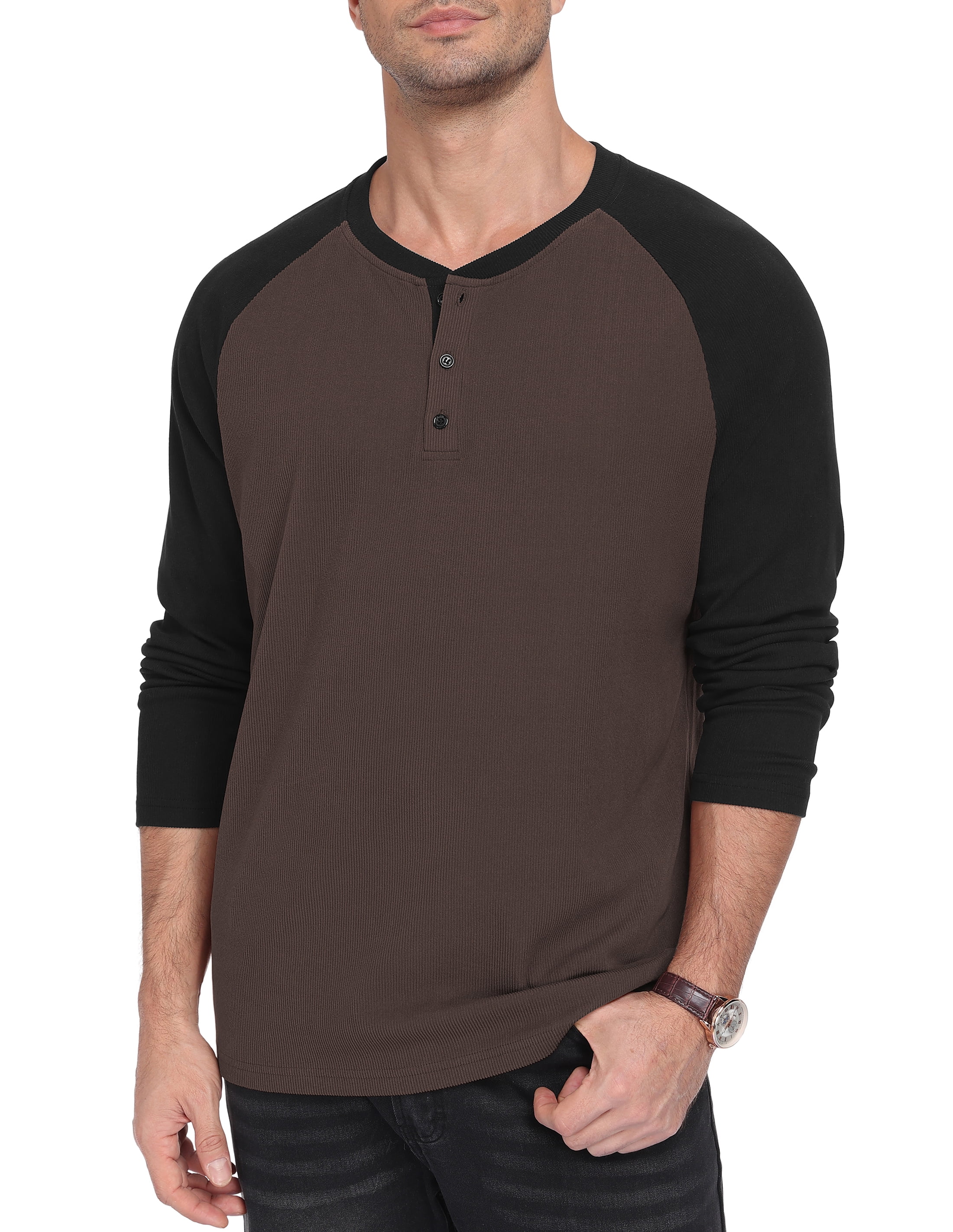 QDG Men's Henley Shirt Color Block Raglan Long Sleeve Slim Fit Casual ...
