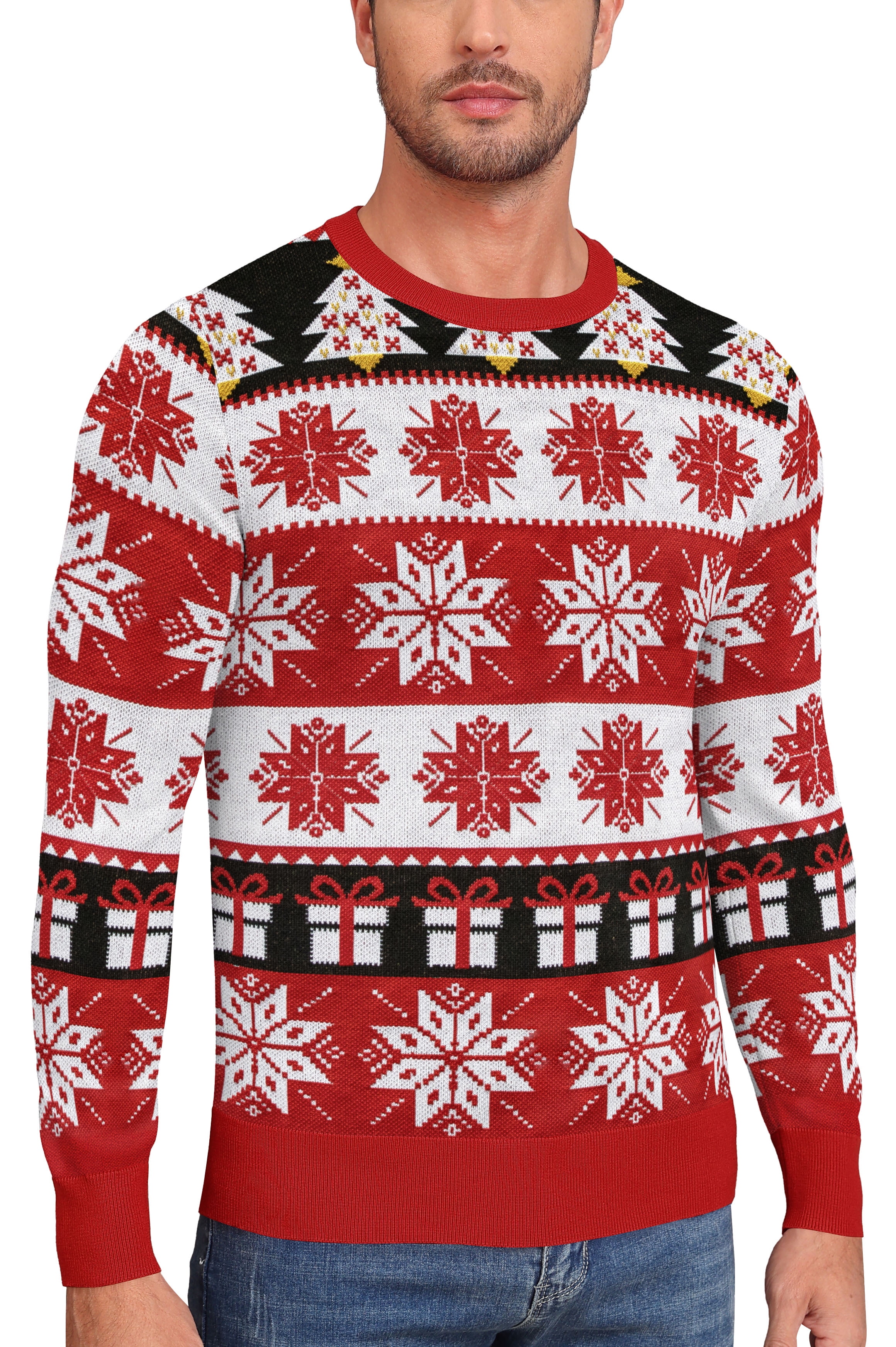 QDG Mens Ugly Christmas Sweater Reindeer Snowflakes Funny Fairisle ...