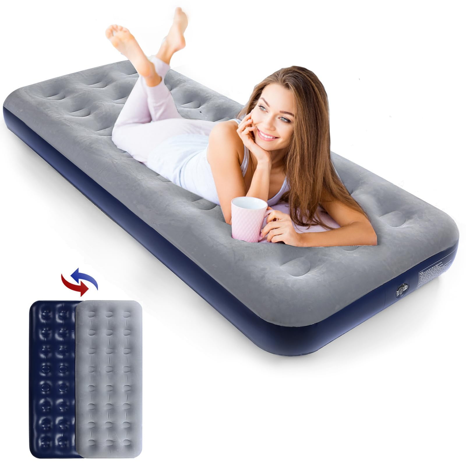 QDH Camping Air Mattress Inflatable Air Bed Flocked Surface Travel Bed ...