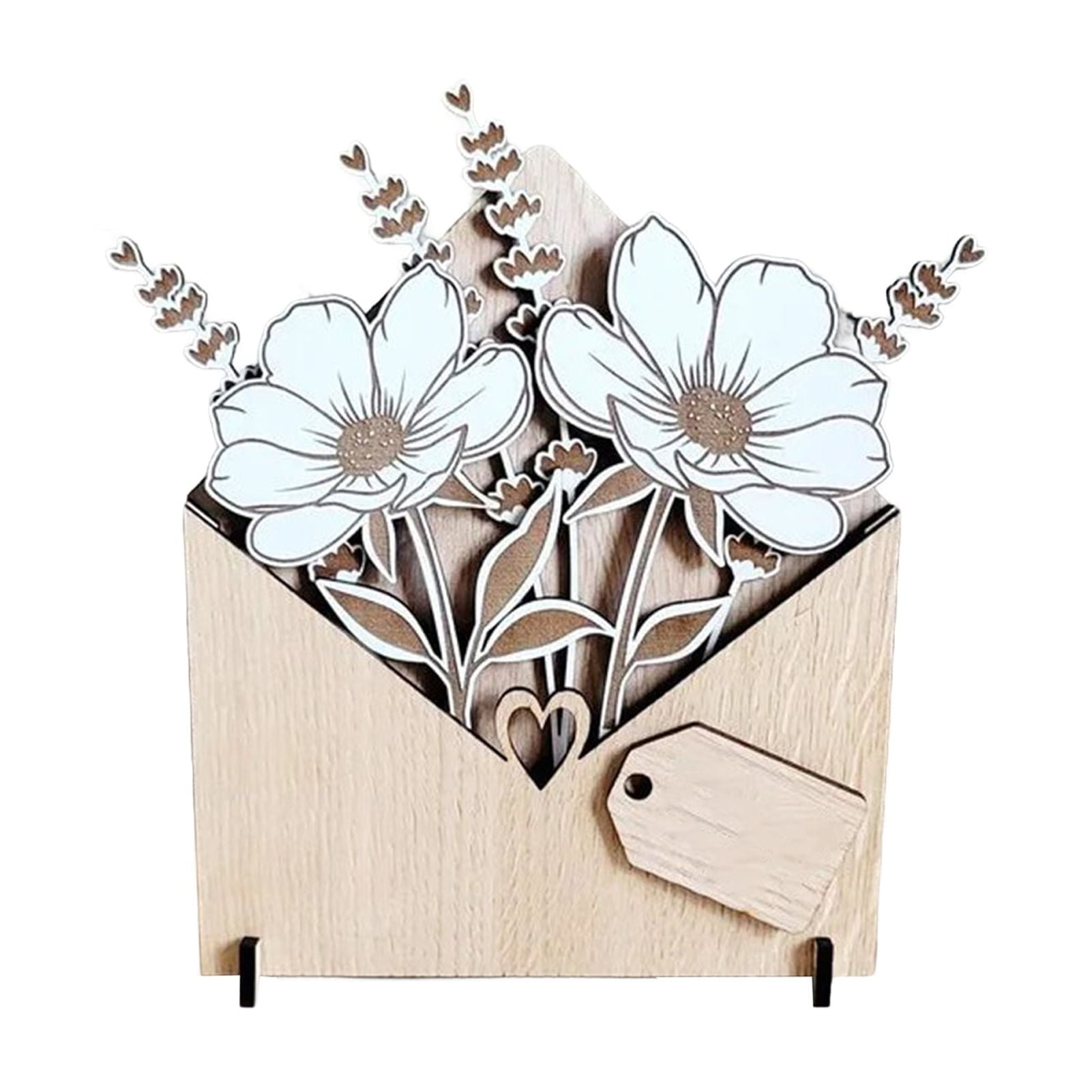 QDJZ Wood Flower Sign Bouquet in Envelope Desk Sign with Stand Rustic ...