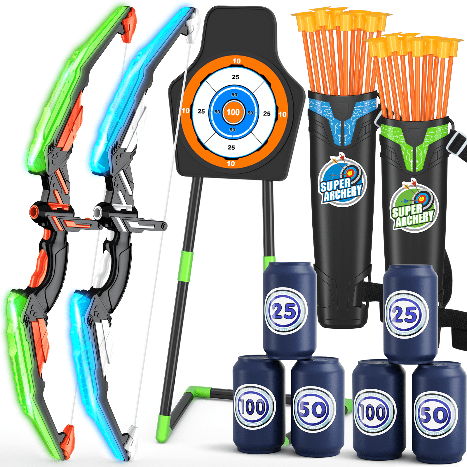 QDRAGON 2 Pack LED Archery Set for Kids - Includes Stand & Score ...