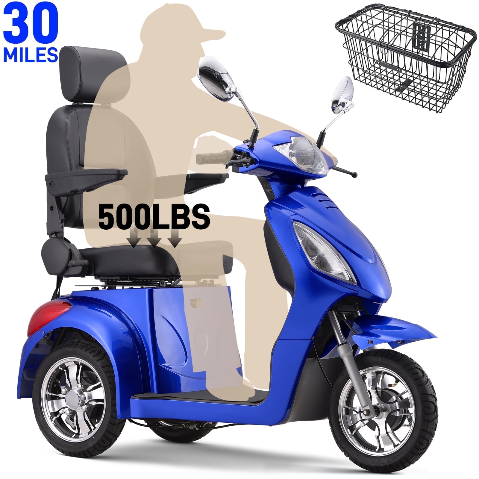 Arshin 30 Miles Bariatric Scooter 500 lbs Heavy Duty Mobility Scooter ...