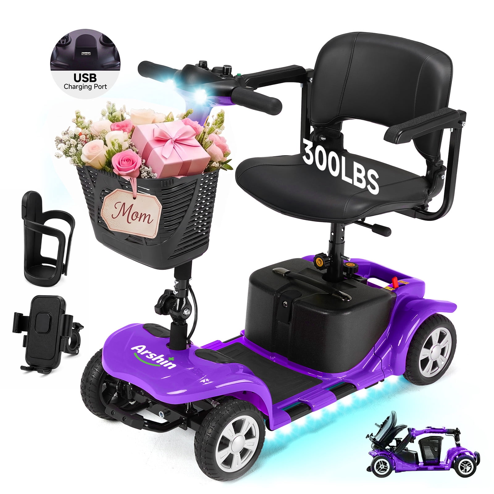 Arshin Mobility Scooter,4 Wheel Mobility Scooter for Adults,Senior ...