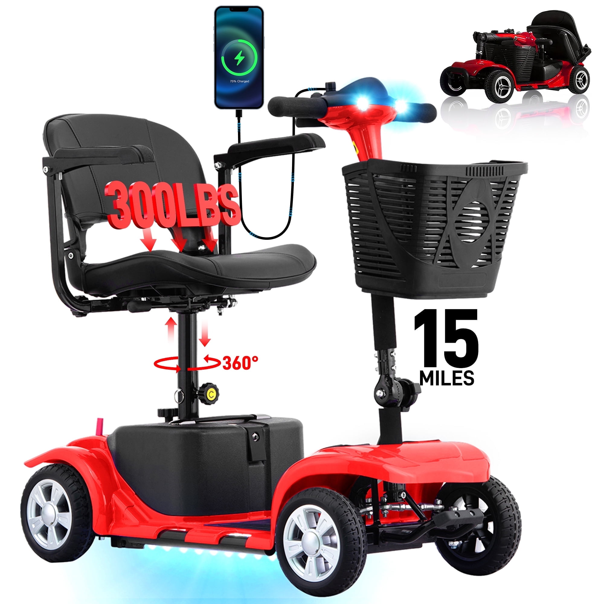 Arshin Mobility Scooter,4 Wheel Mobility Scooter for Adults,Senior ...