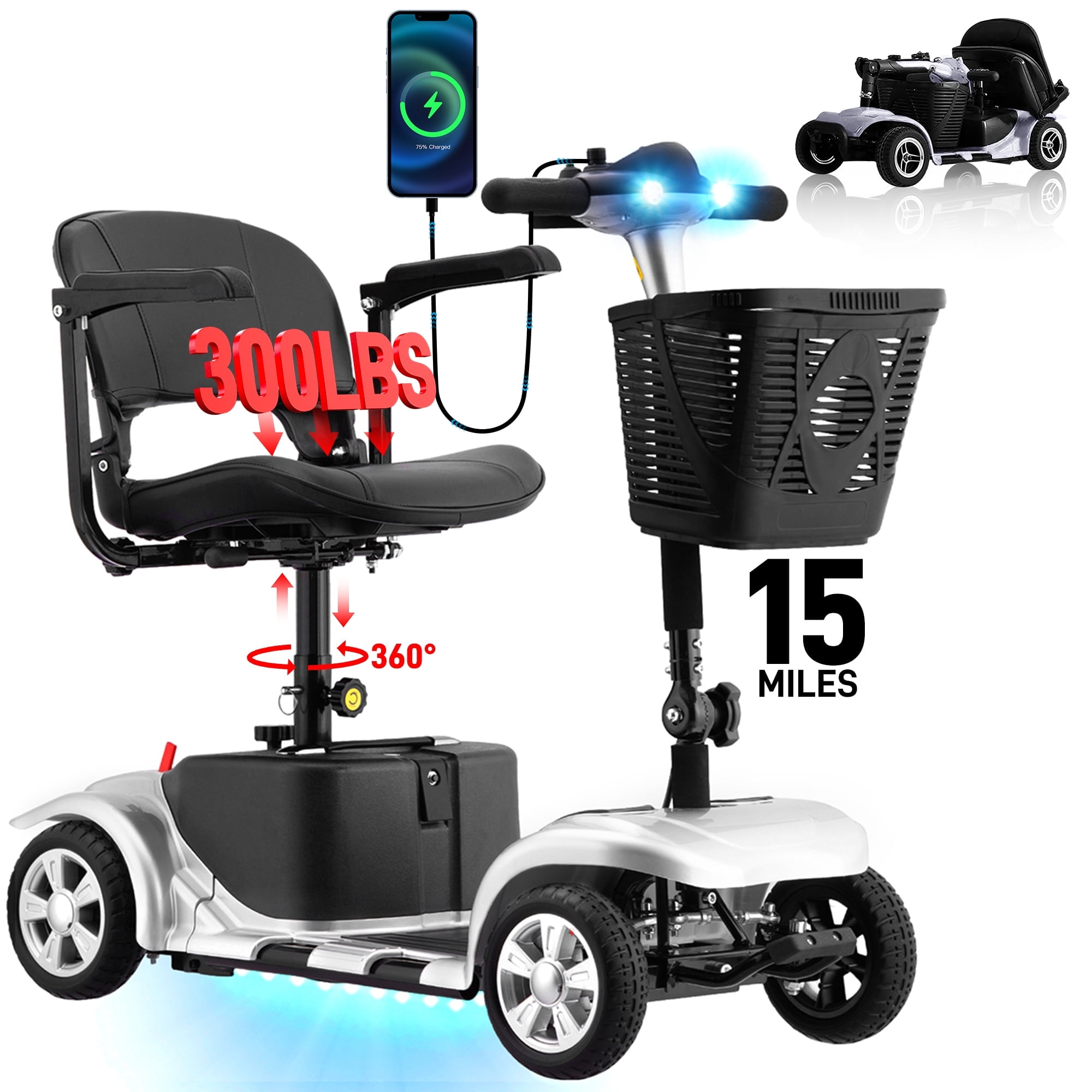 Arshin Mobility Scooter,4 Wheel Mobility Scooter for Adults,Senior ...