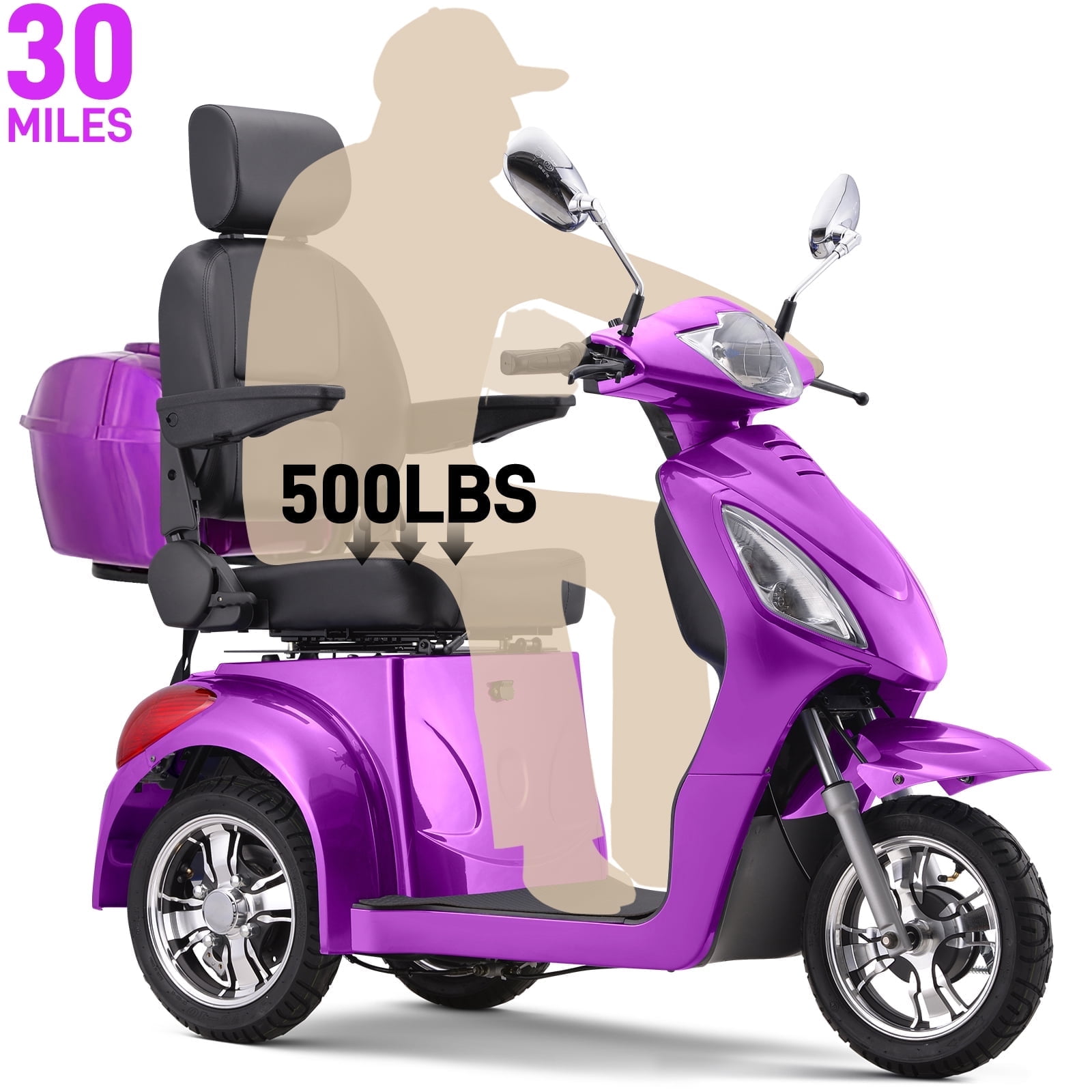 Arshin Bariatric Scooter 500 lbs Heavy Duty Mobility Scooter,800W Disabled Scooter for Elderly ...