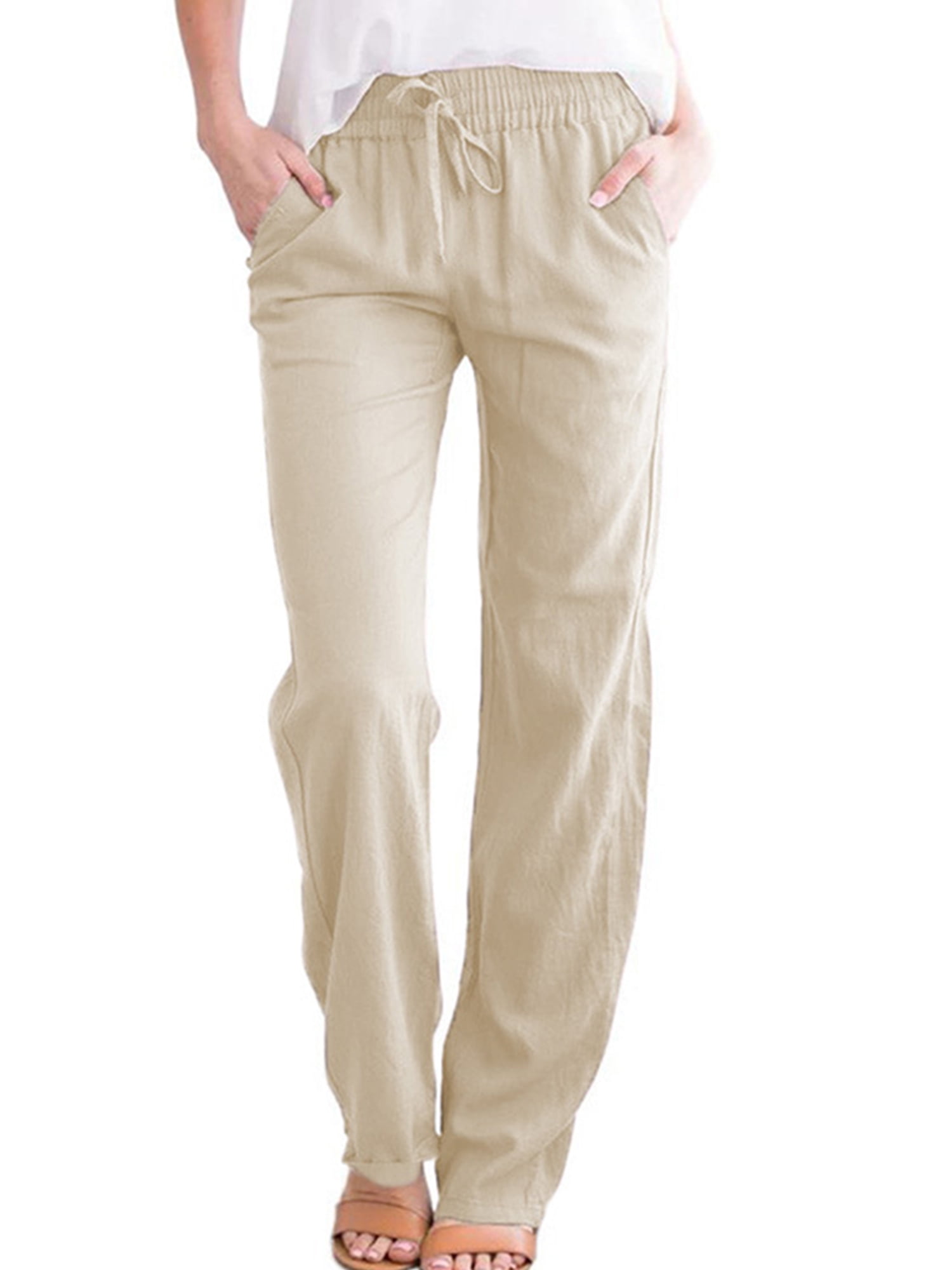 QELUSQELUS Women Trouser Lace Up Elastic Waist Solid Streetwear Chino Pant with Pockets ...