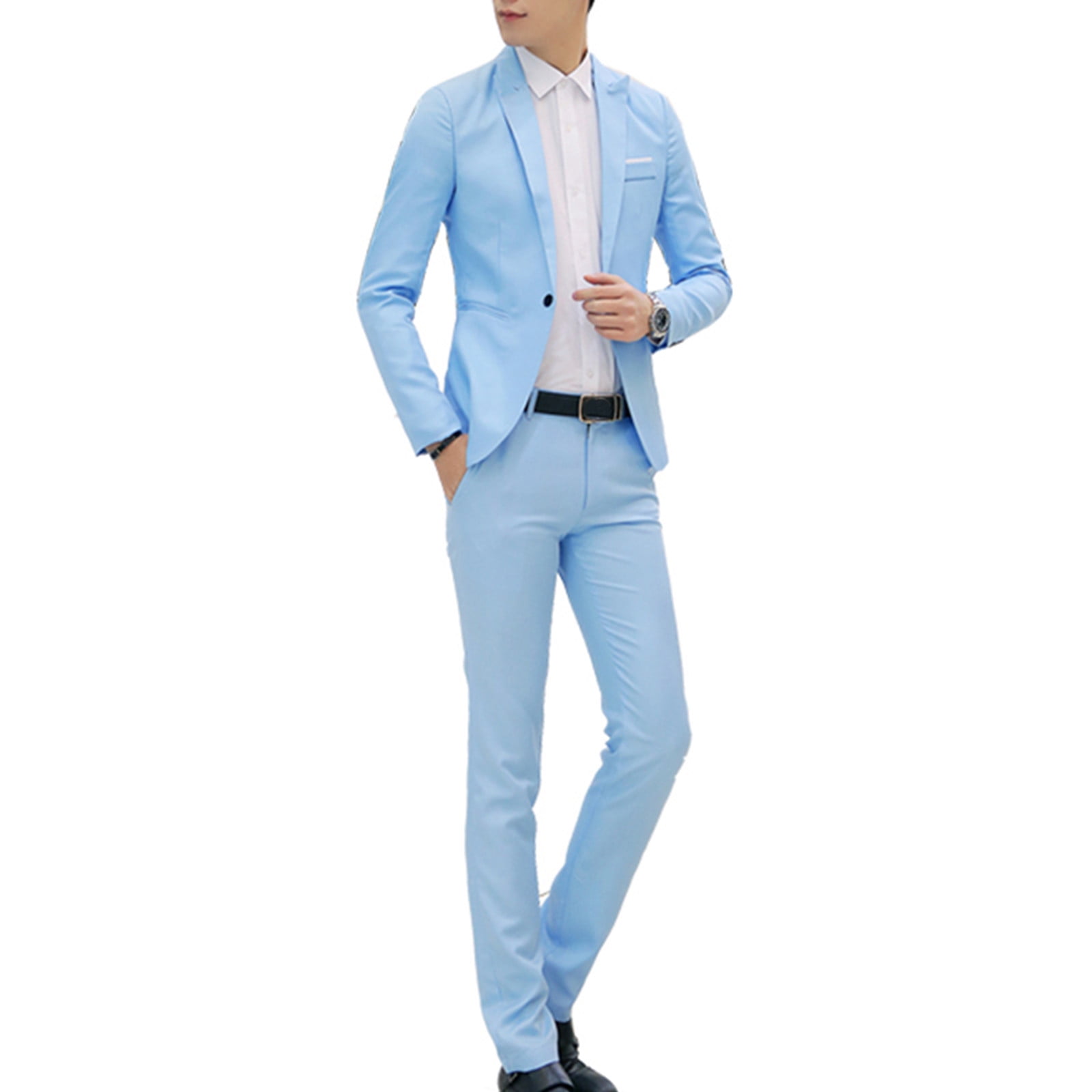 QENGING Men's Suit Jacket Dress Business Suit Coat + Shirt + Suit Pants ...