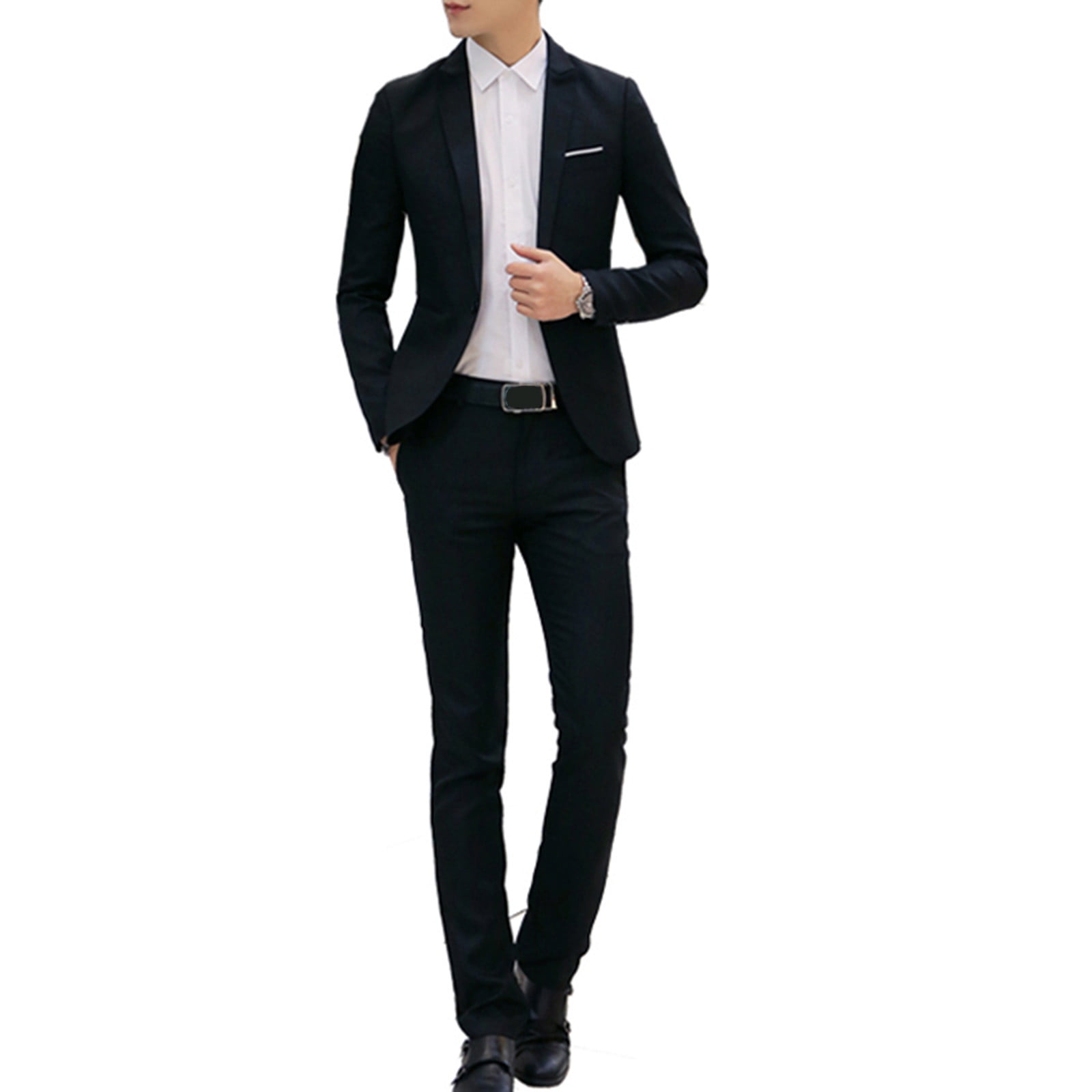 QENGING Men's Suit Jacket Dress Business Suit Coat + Shirt + Suit Pants ...