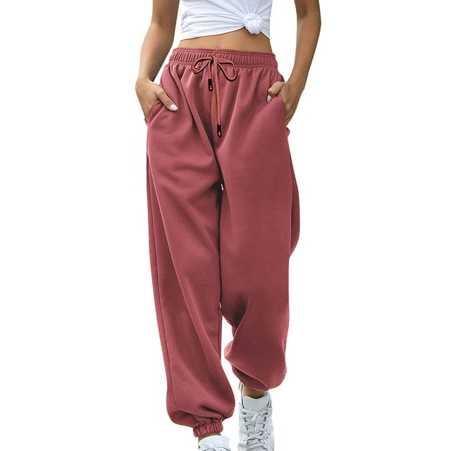 Qenging Womens Pants Wide Leg Casual Solid Elastic Waist Long Straight