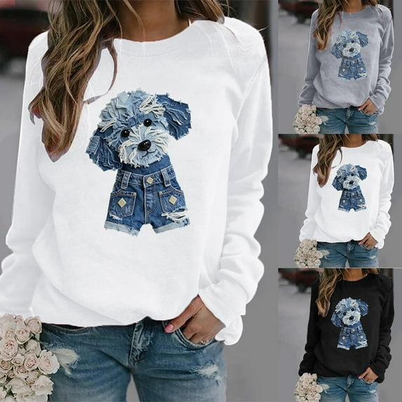 QETYUW Women's Crew Neck Sweatshirts Long Sleeve Casual Pullover Plus ...