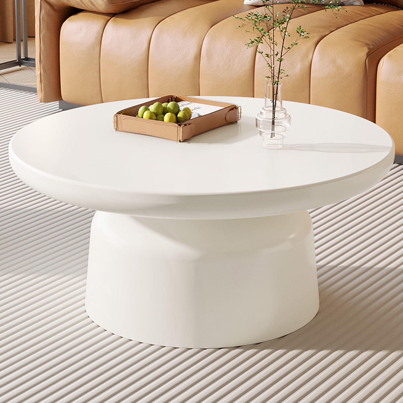 QEZEOM 32" Round Coffee Table, Creamy White Modern Coffee Table, Tea ...