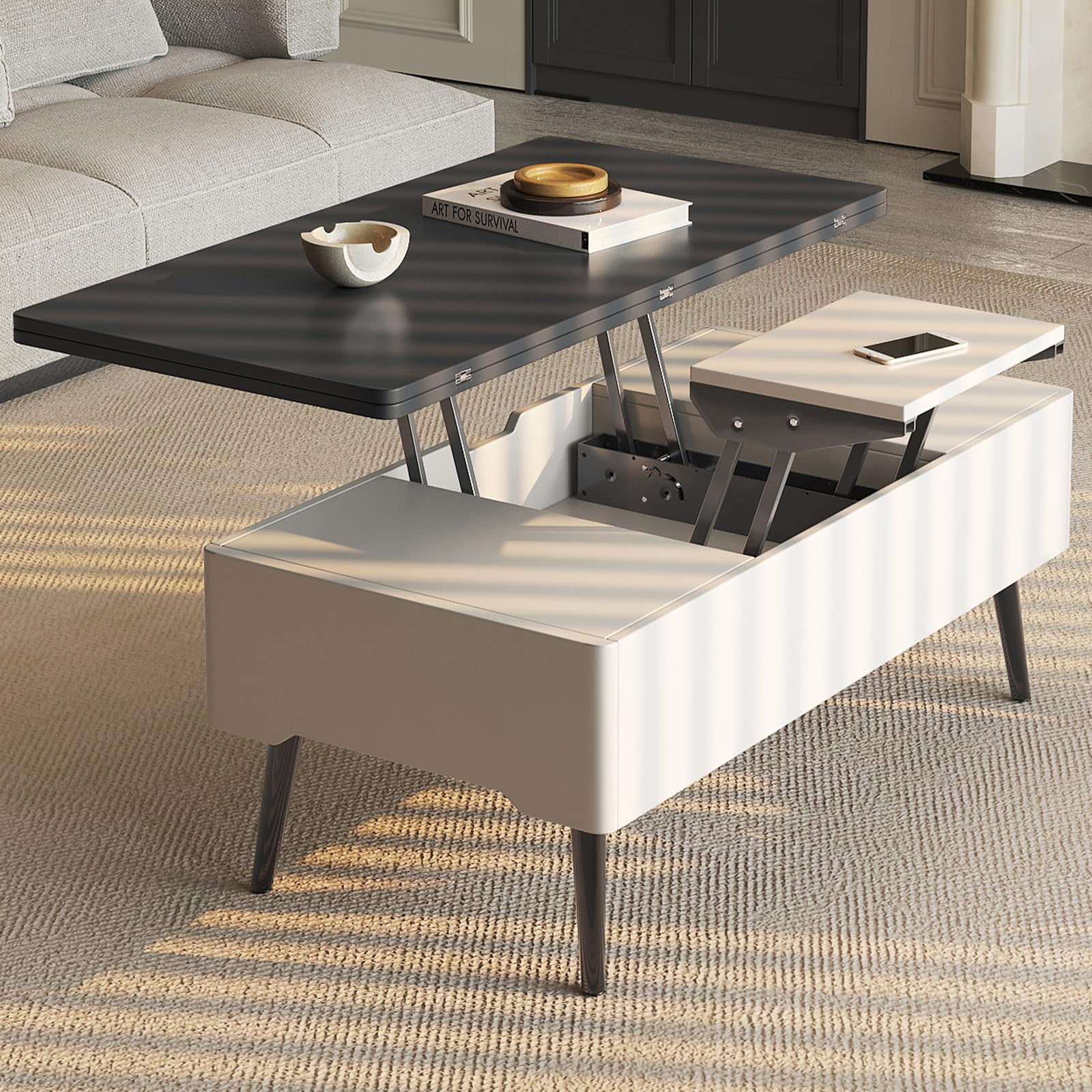 QEZEOM 43" Lift Top Coffee Table with Hidden Compartment, Extendable ...