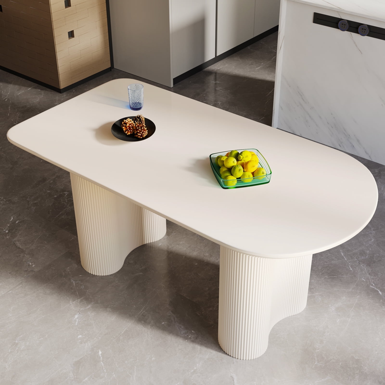 QEZEOM 55" Dining Table, Modern Kitchen Table for 4-6, Rectangle Dining ...