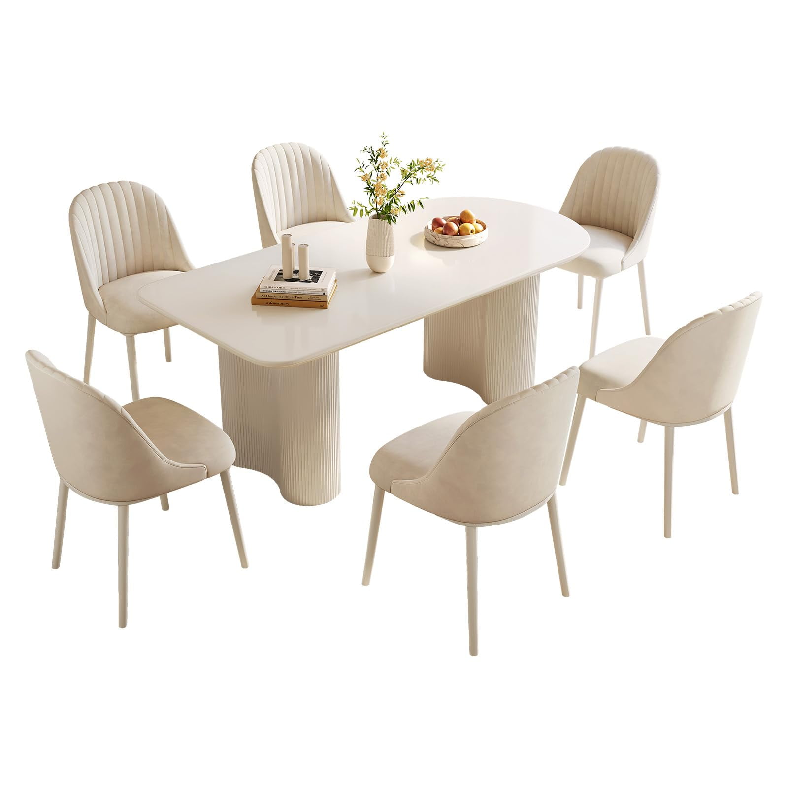 QEZEOM 63" Dining Table Set for 6, Dining Room Table and 6 Chairs Set ...
