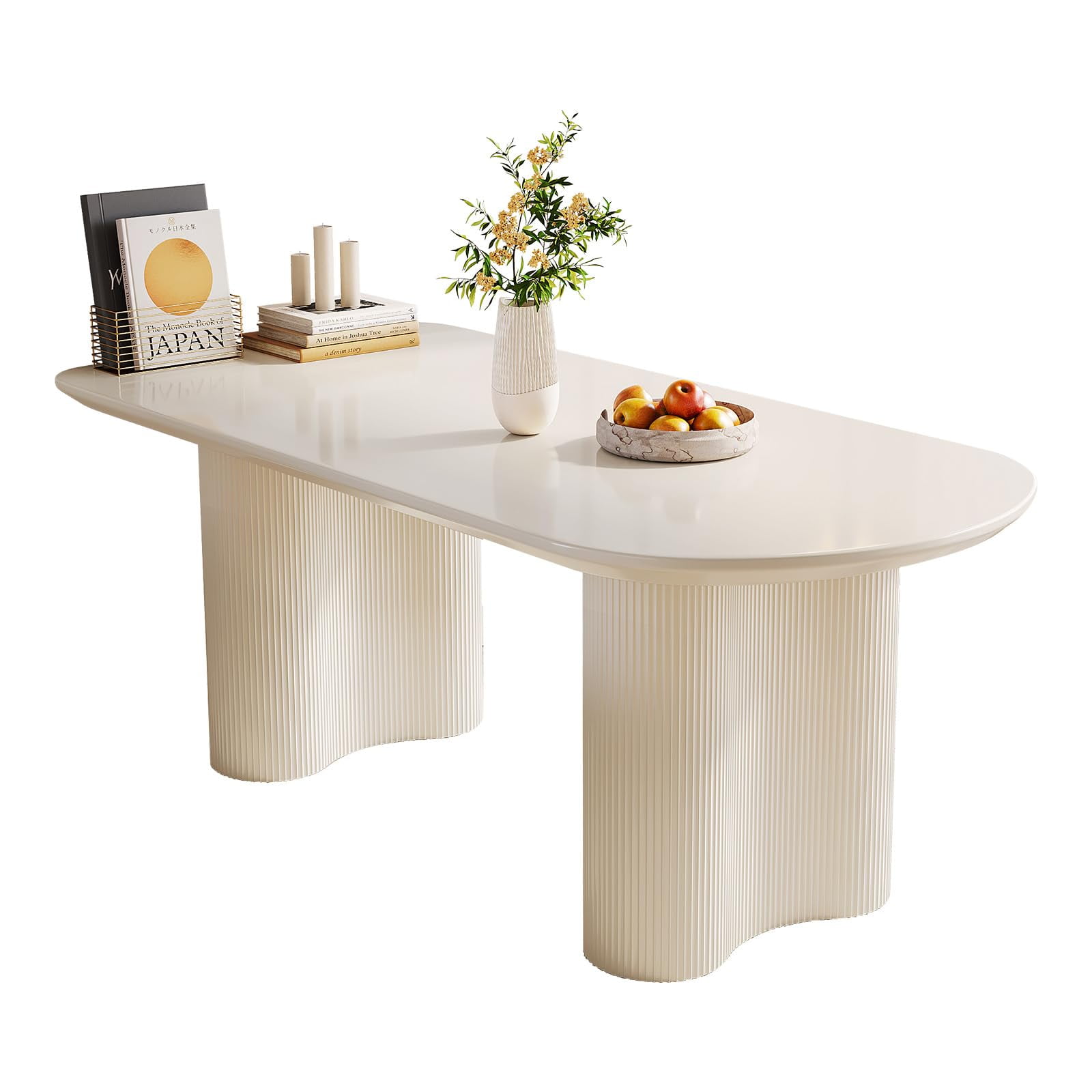 QEZEOM 63" Modern Dining Table, Cream White Rectangle Kitchen Table for ...
