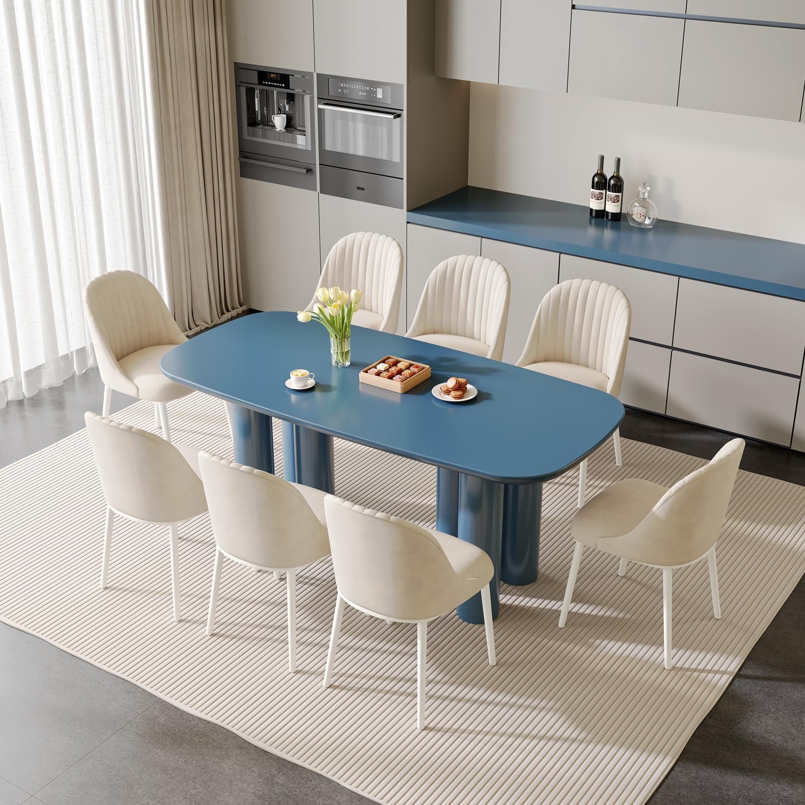 QEZEOM 71" Dining Table Set for 8, Rectangular Kitchen Table with 8 PU ...