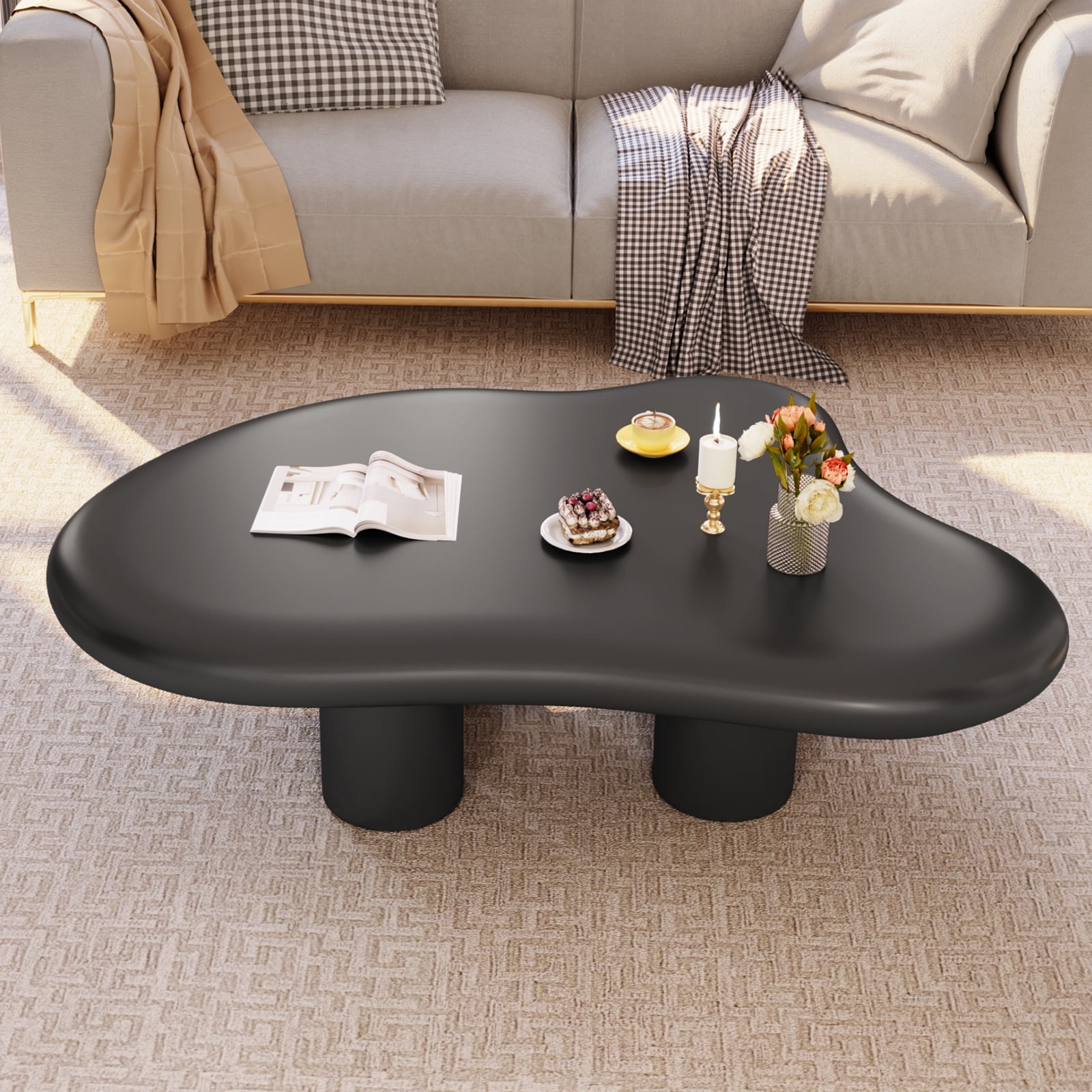 QEZEOM Cloud Shape Coffee Table 41", Irregular Modern Coffee Table with ...