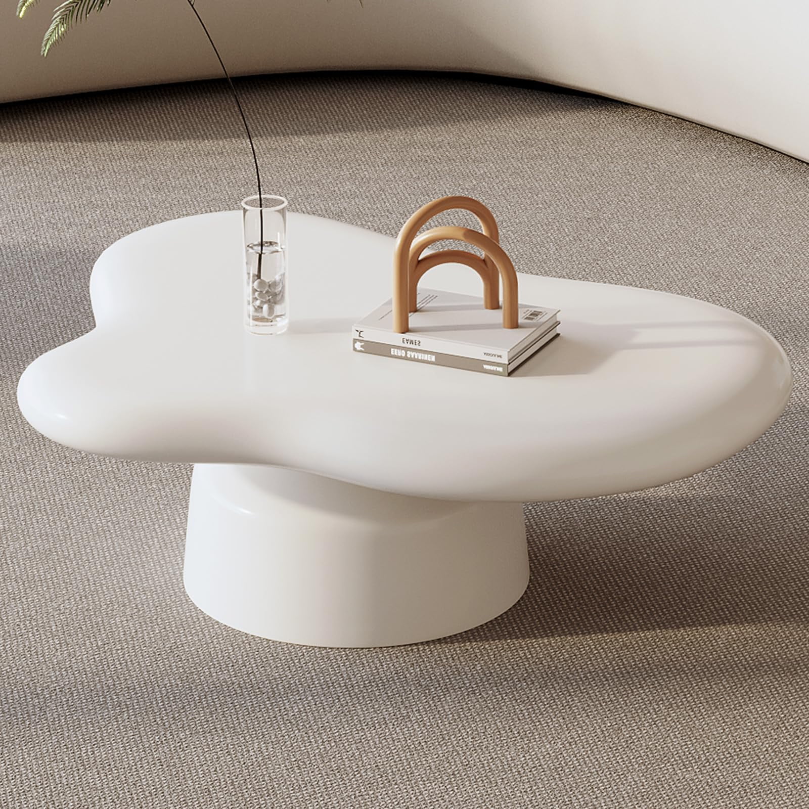 QEZEOM Cloud Shape Coffee Table, 46" Modern Irregular Coffee Table for Living Room, Cream White ...