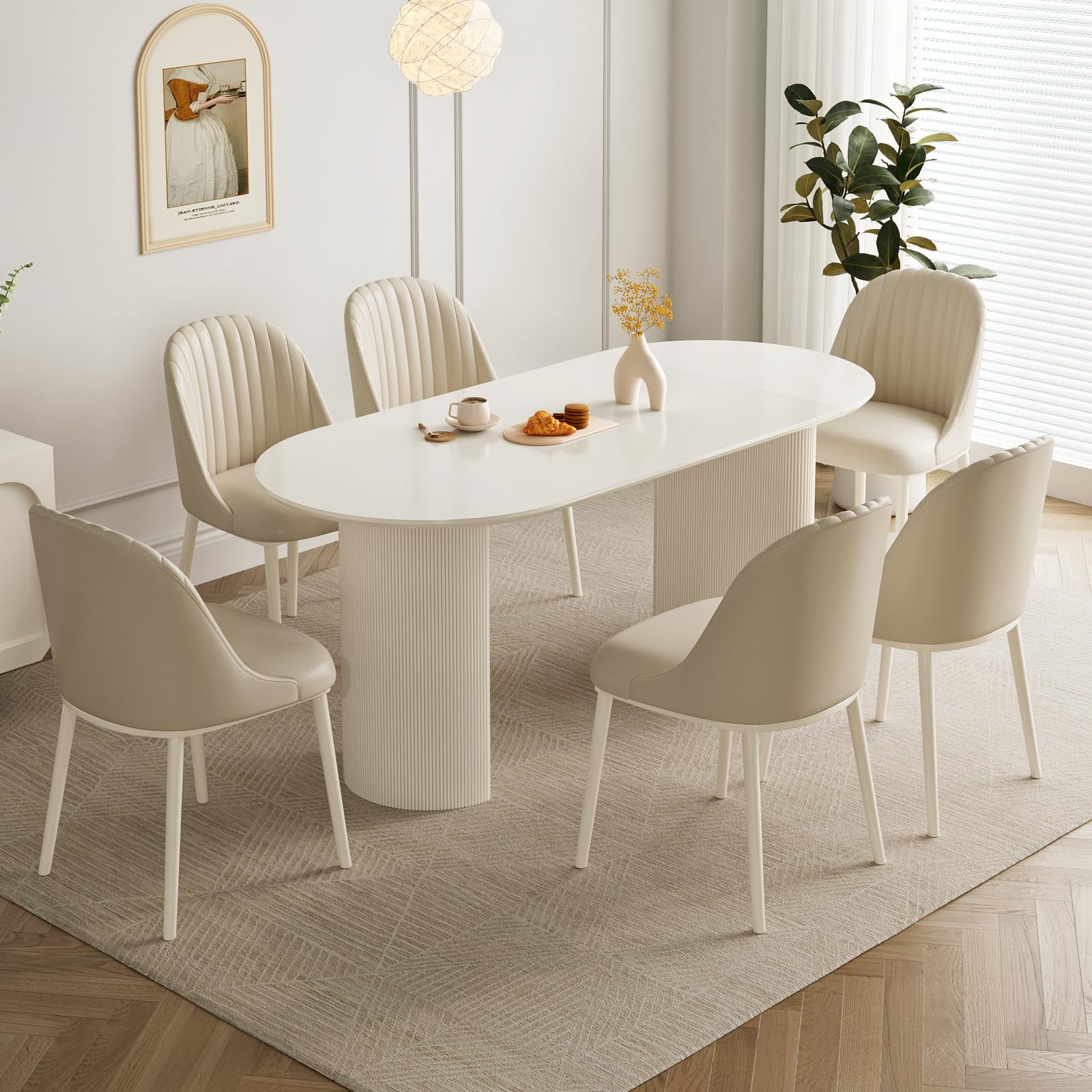 QEZEOM Dining Room Table Set for 6, Modern 71" Folding Dining Table ...