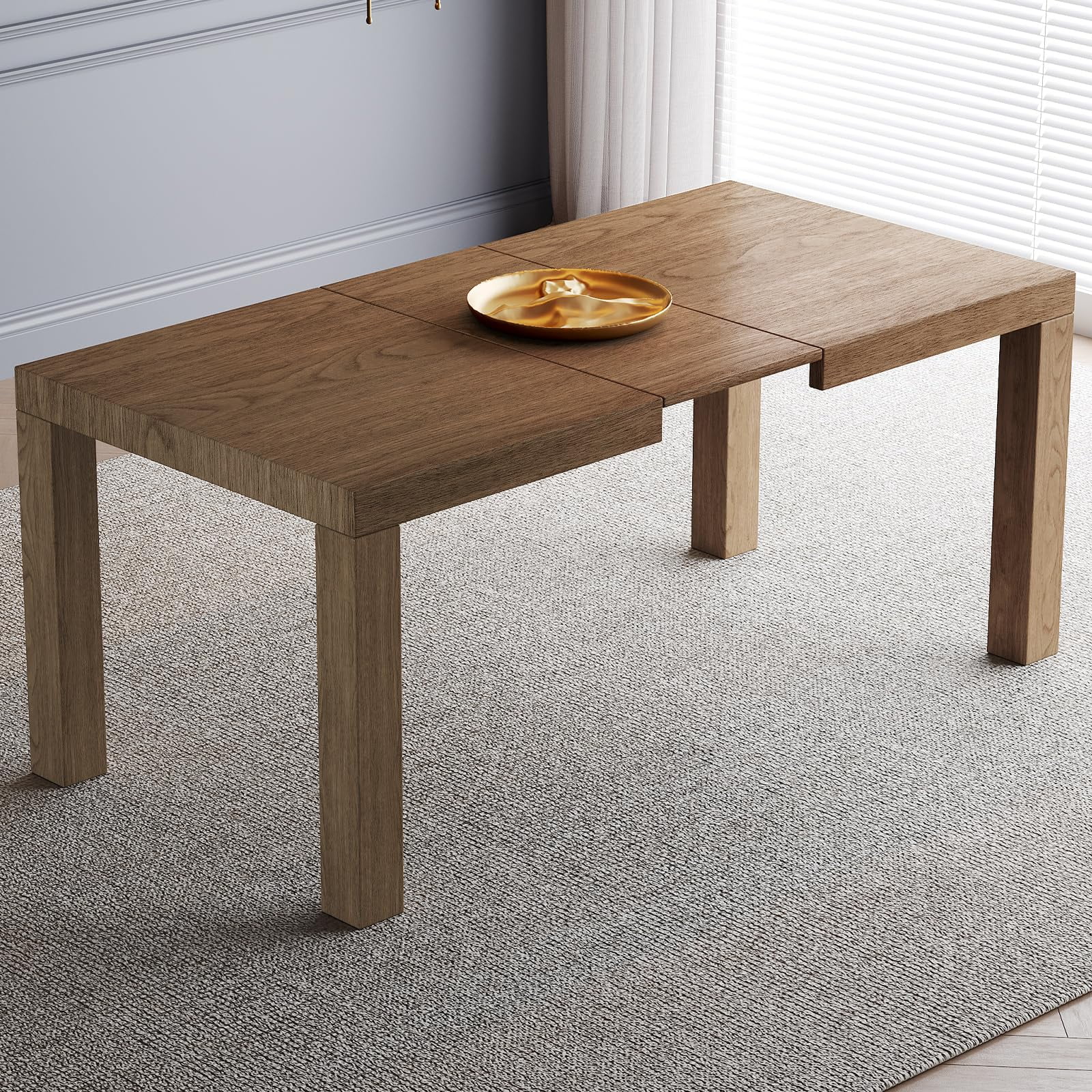 QEZEOM Extendable Dining Table 55", Rectangle Kitchen Table, Brown ...